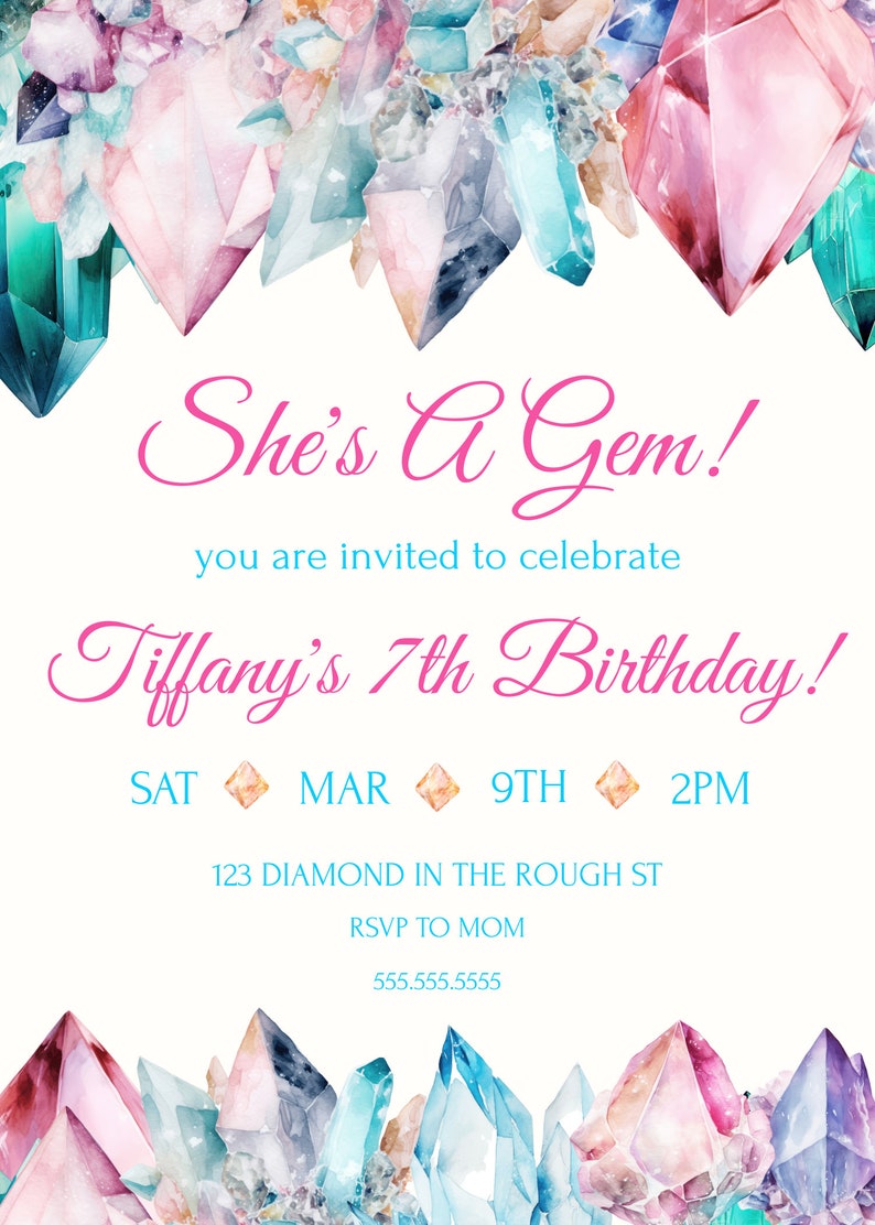 Gems Birthday Invite She's A Gem Party Crystal Birthday Party ...