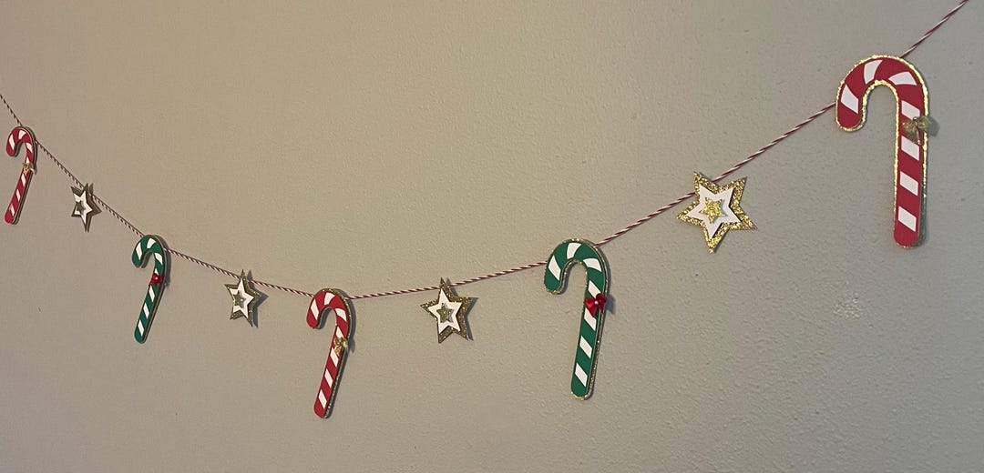Candy Cane Banner Christmas Red Green Gold and White Candy Decor Mantel ...