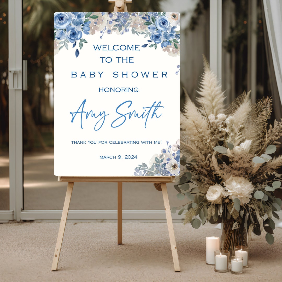 Baby in Bloom Welcome Sign Baby in Bloom Baby Shower Welcome Sign Blue ...