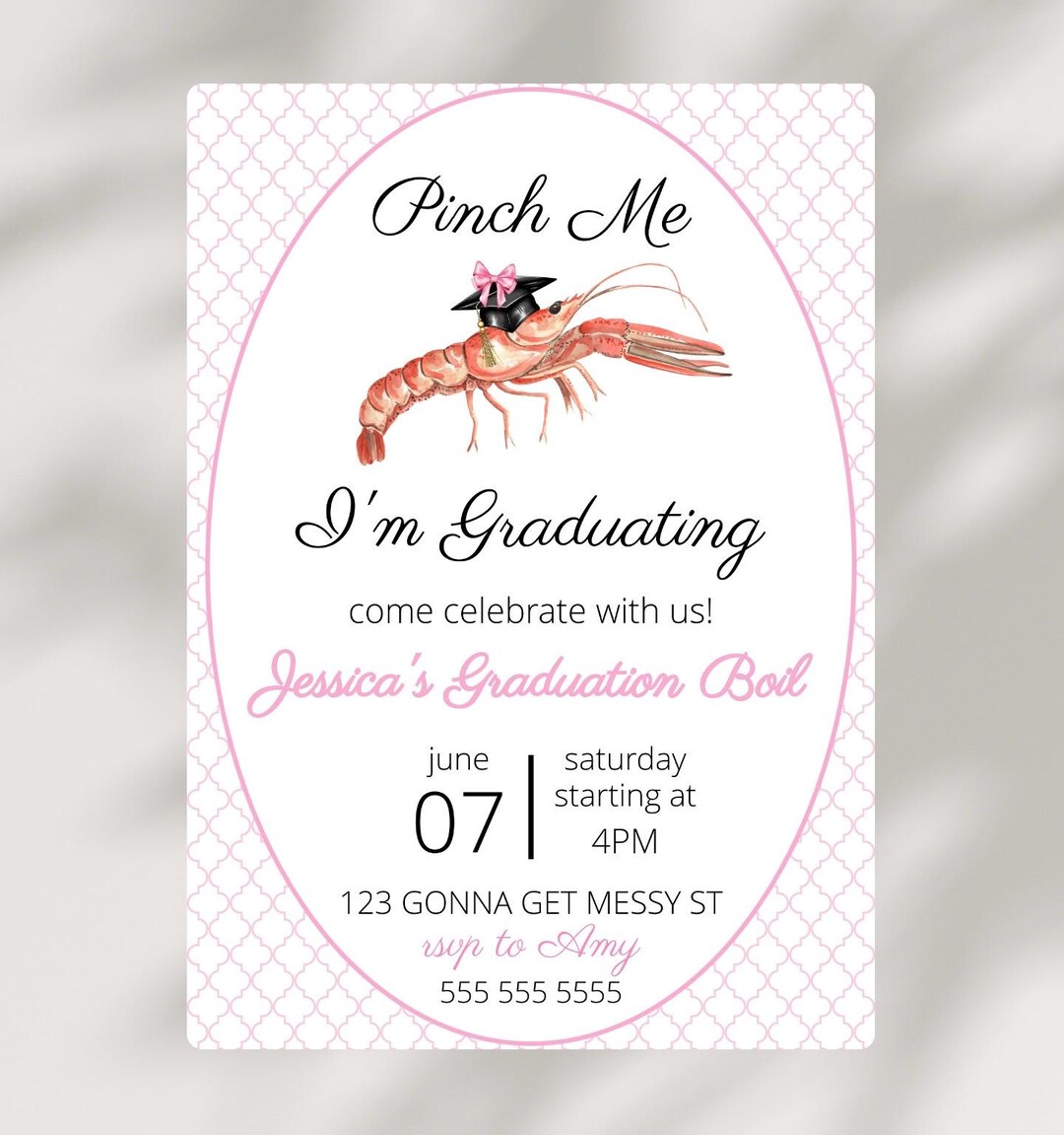 Crawfish Graduation Boil Girl Grad Party Invite High School Grad Senior ...
