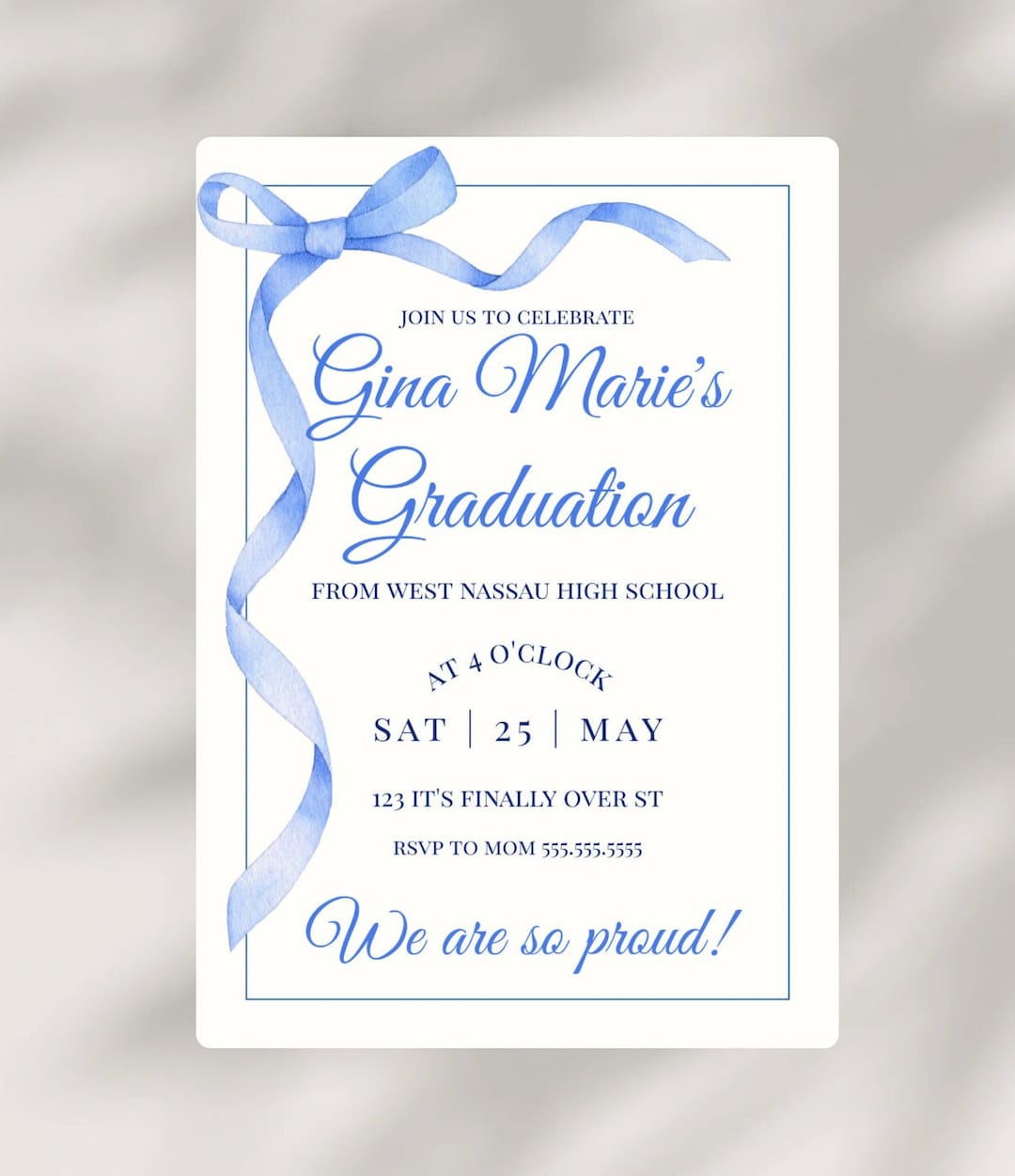 Blue Coquette Bow Graduation Invite Class of 2025 Grad Party Invitation ...