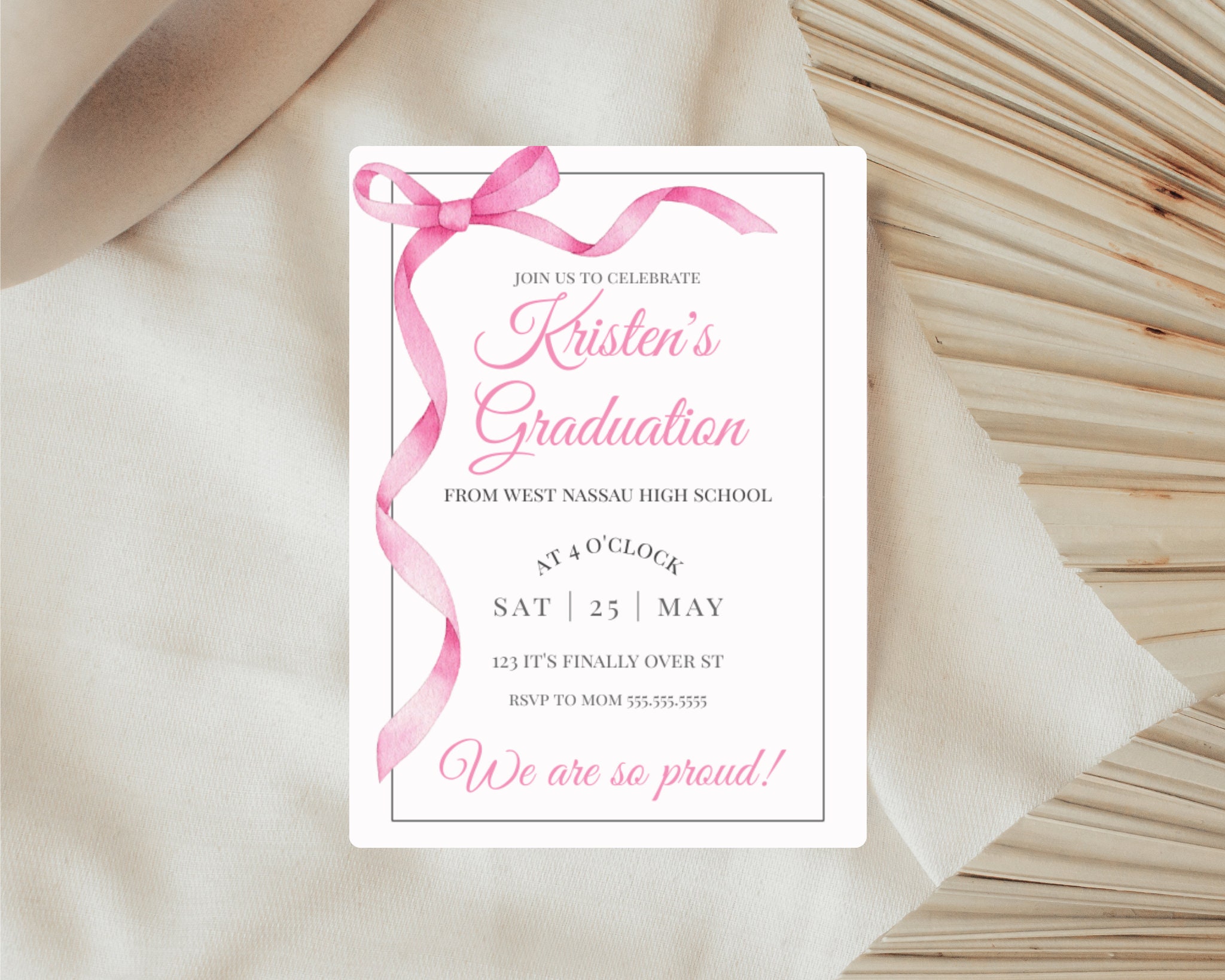 Coquette Graduation- Coquette Bow Pink Graduation Invitation- Class of ...