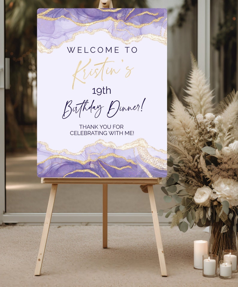 Purple Birthday Welcome Sign- Geode Birthday Dinner Sign- Purple and ...