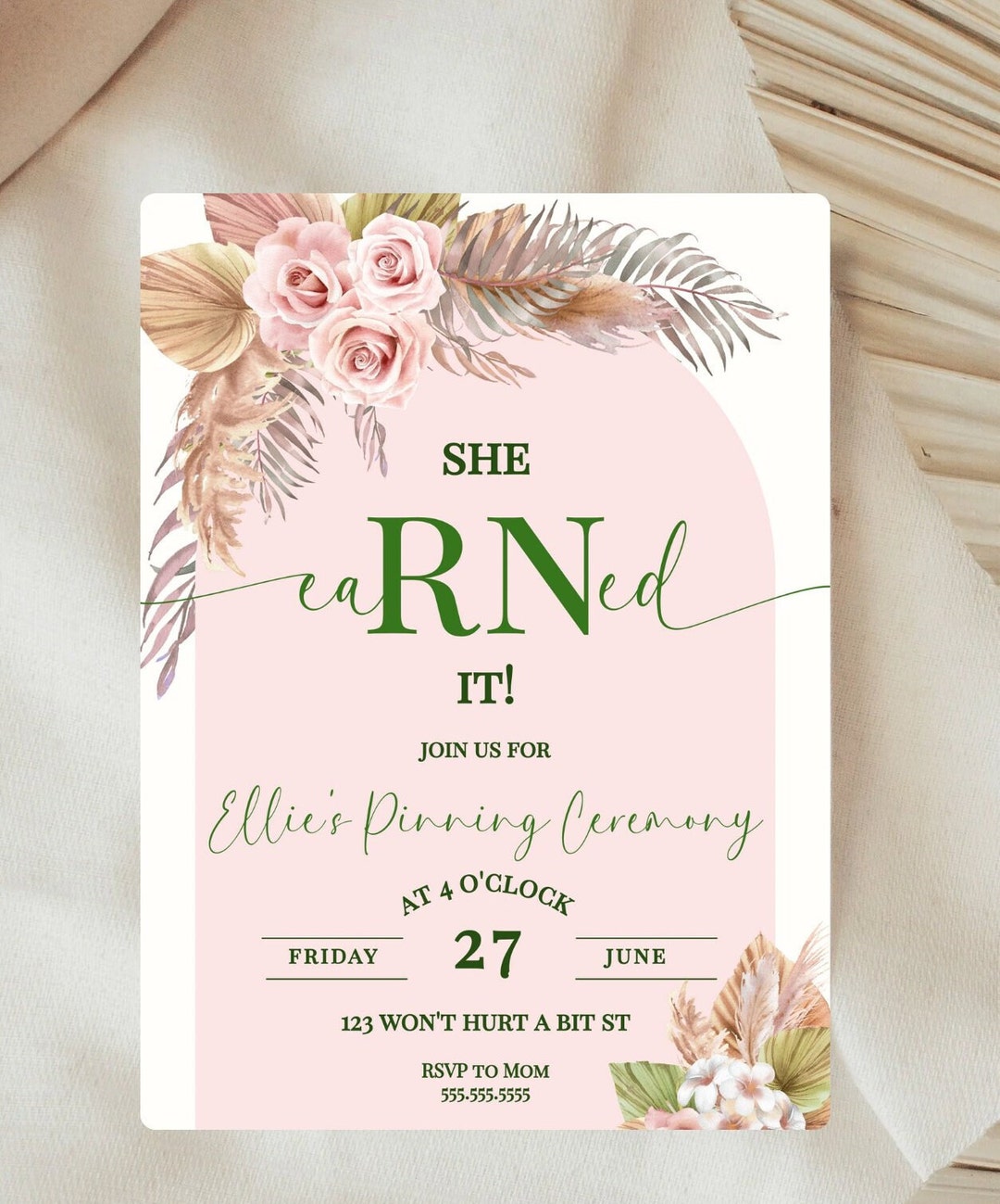 RN Grad Announcement- Boho Nurse Graduation Invitations- RN Class of ...