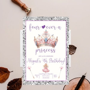 Forever A Princess Invitation- Four Ever Princess Birthday- 4th ...