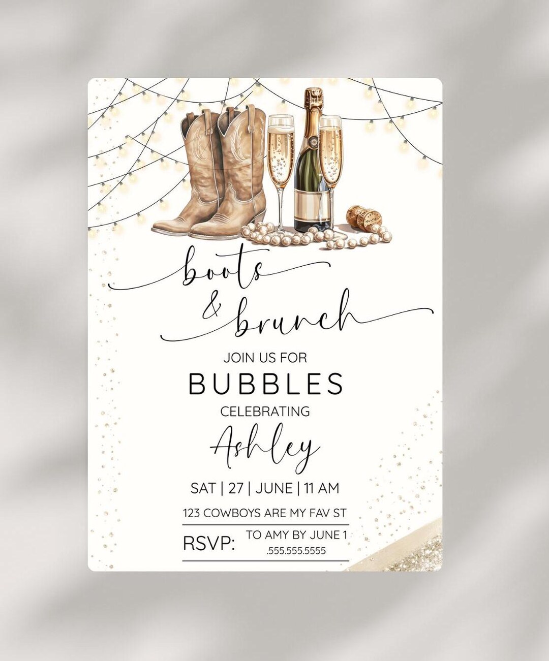 Cowgirl Boots Bubbles and Brunch Western Bridal Shower Invite Country ...