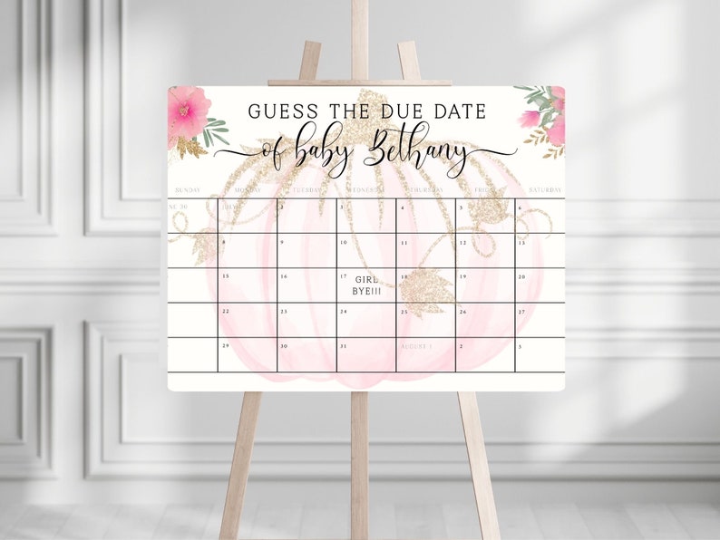 Pink New Little Pumpkin on the Way Guess the Due Date Sign Guess Baby's ...