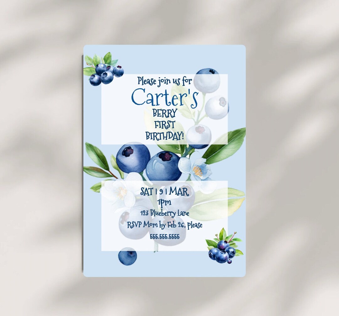 Boy's Berry 1st Birthday Party Invite Blueberry First Birthday ...