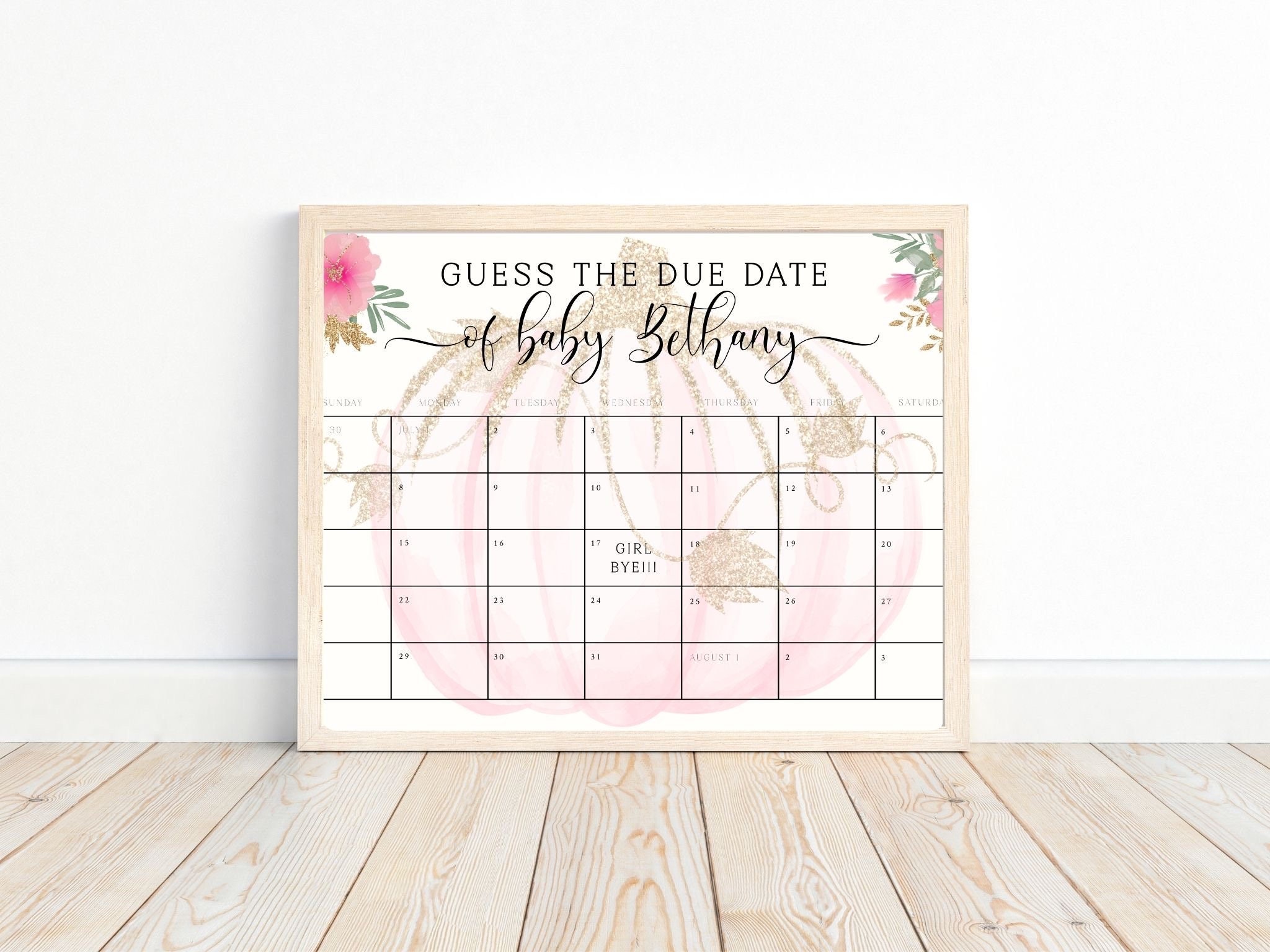 Pink New Little Pumpkin on the Way Guess the Due Date Sign Guess Baby's ...