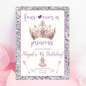 Forever A Princess Invitation- Four Ever Princess Birthday- 4th ...