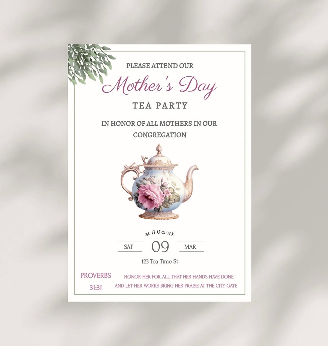 Women's Ministry Mother's Day Tea Party Invitation- Women's Bible Study ...