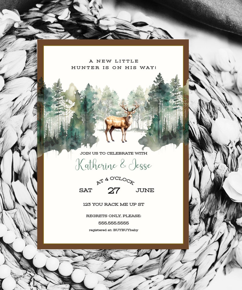 Hunting Baby Shower New Little Hunter Invitation Template, Deer Hunting ...