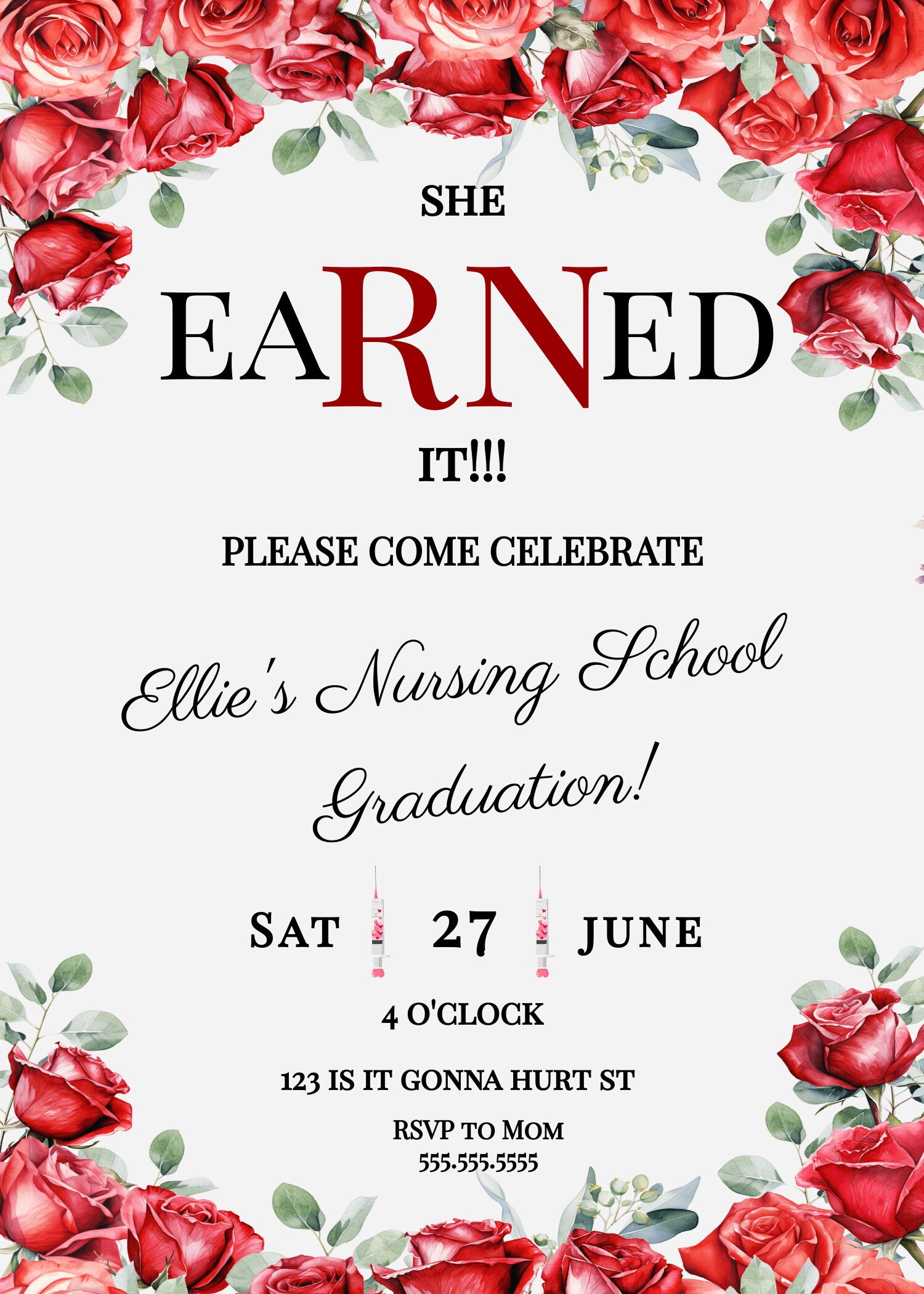 RN Graduation Invitation Template- Nursing Graduation Announcements ...