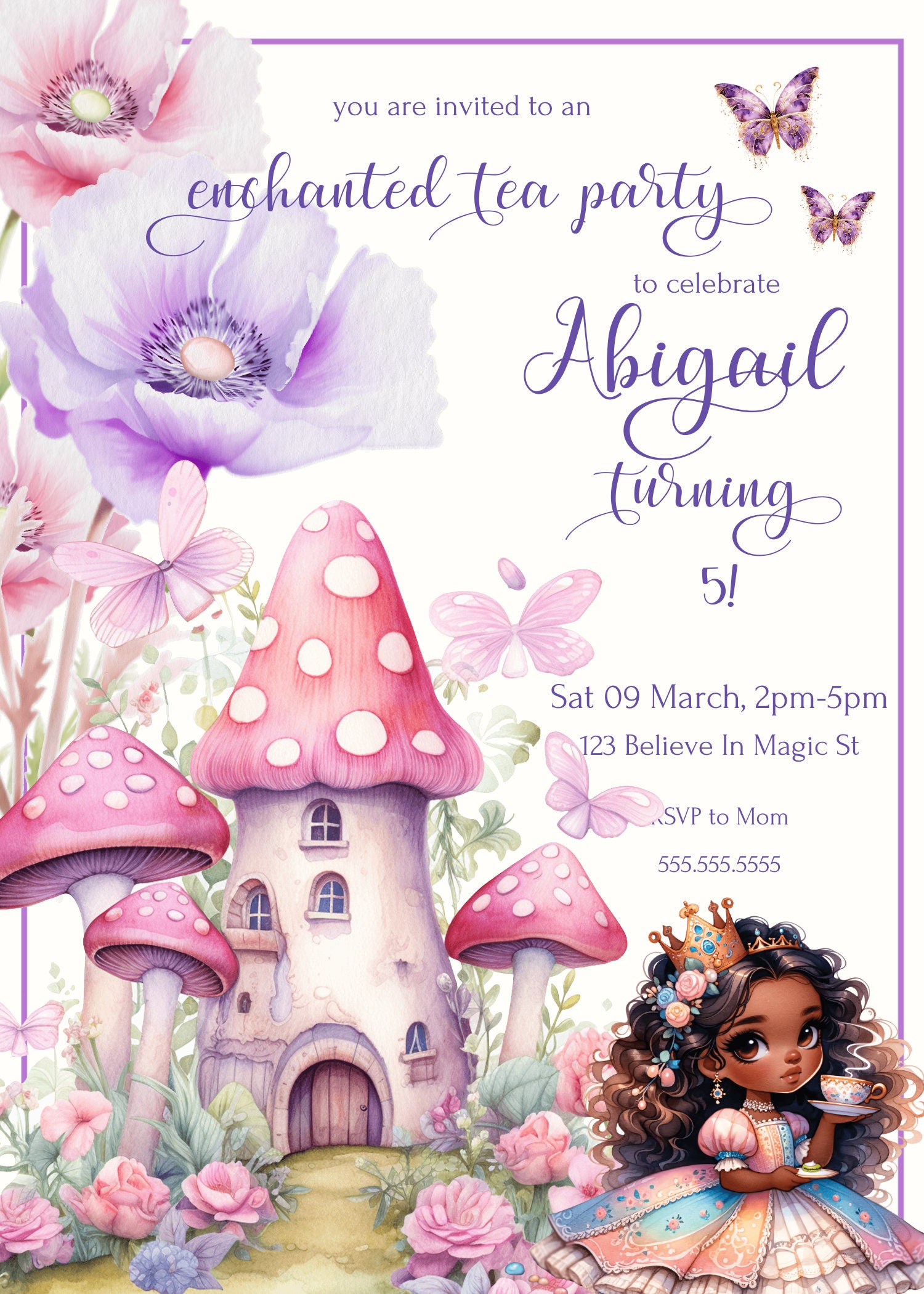 African American Enchanted Tea Party Birthday Invite Magical Royal Tea ...
