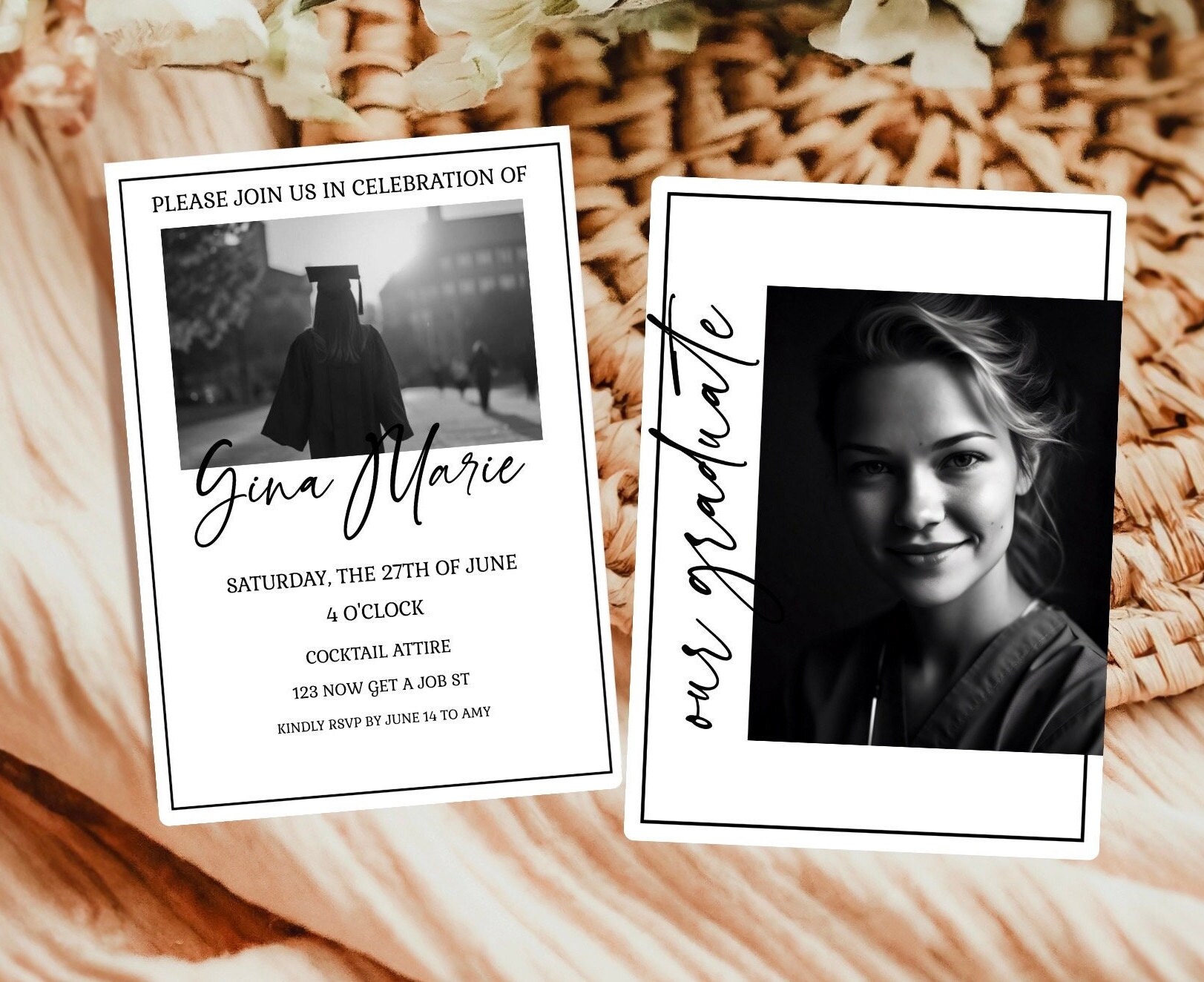 Minimalist Grad Announcement Photo Invitation Template Black and White ...