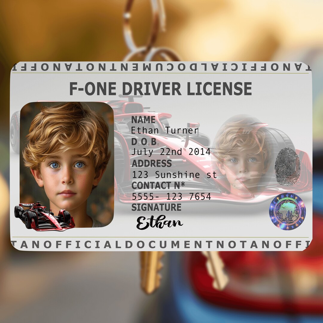 F1 Driver License for Kids Edit and Print Child Identification Card ...