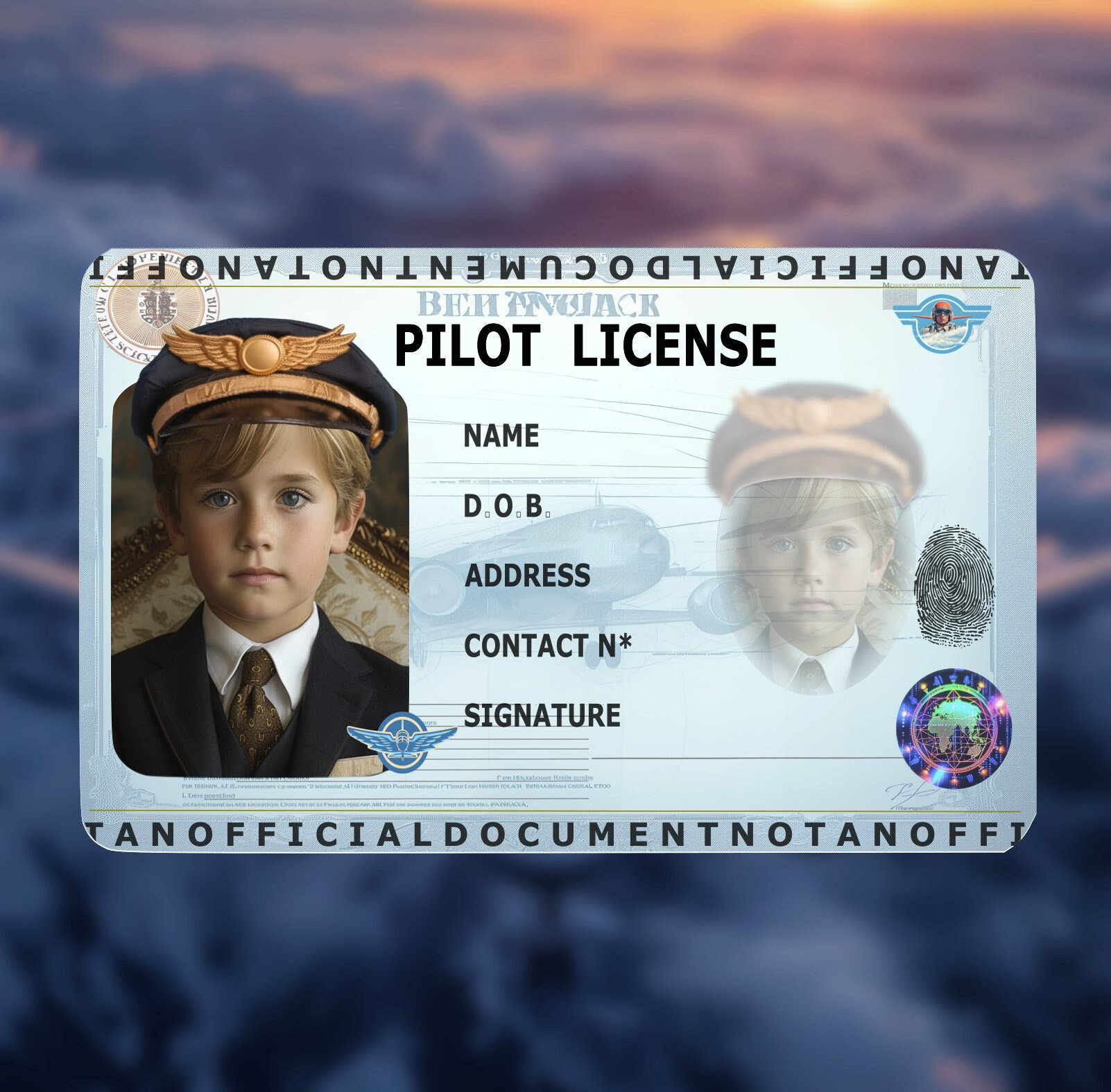 Pilot License 9 Printable Cosplay Pilot License Editable 9 PNG Instant ...