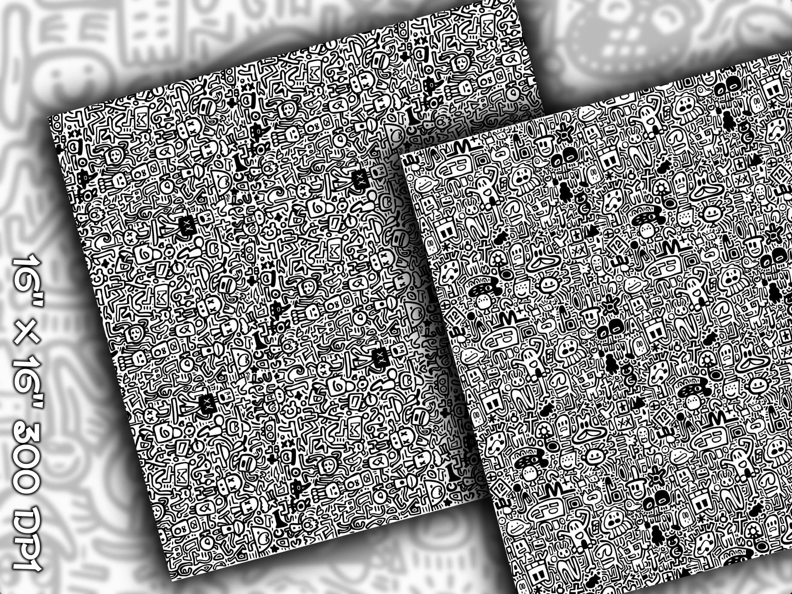 Doodle Digital Paper Pack - Seamless Doodle Art Paper Pack 16"x16 ...