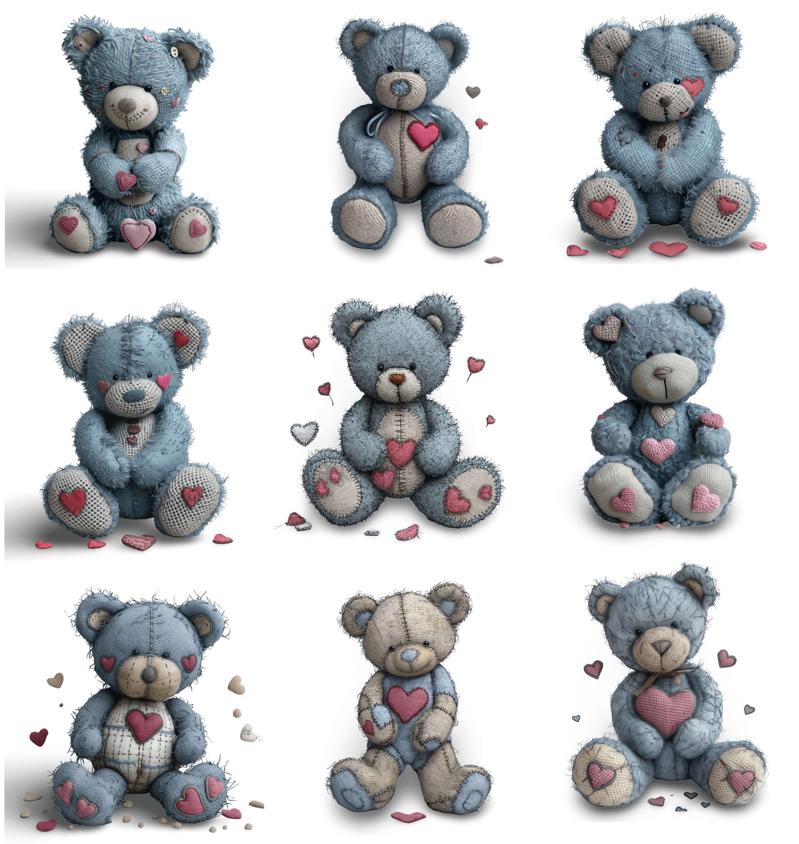 Cloth Teddy Bear Clipart Set - 44 PNG Illustrations, Cute Cloth Teddies ...