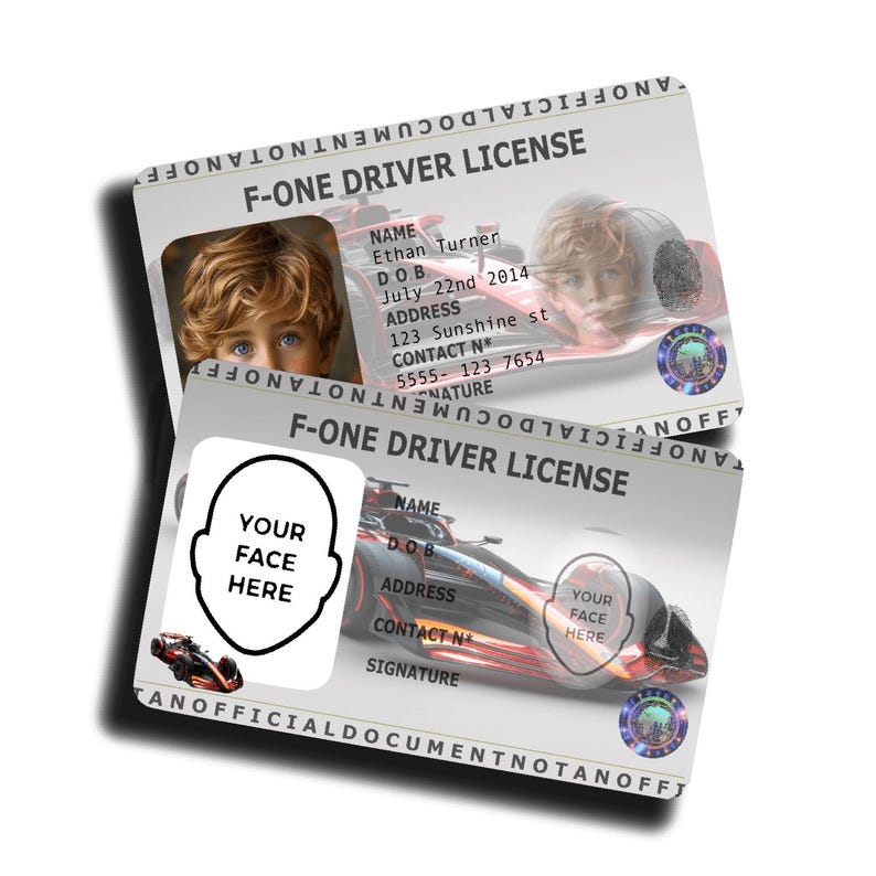 Editable F1 Driver License ID Card: Kids Pretend Play Badges (PNG ...