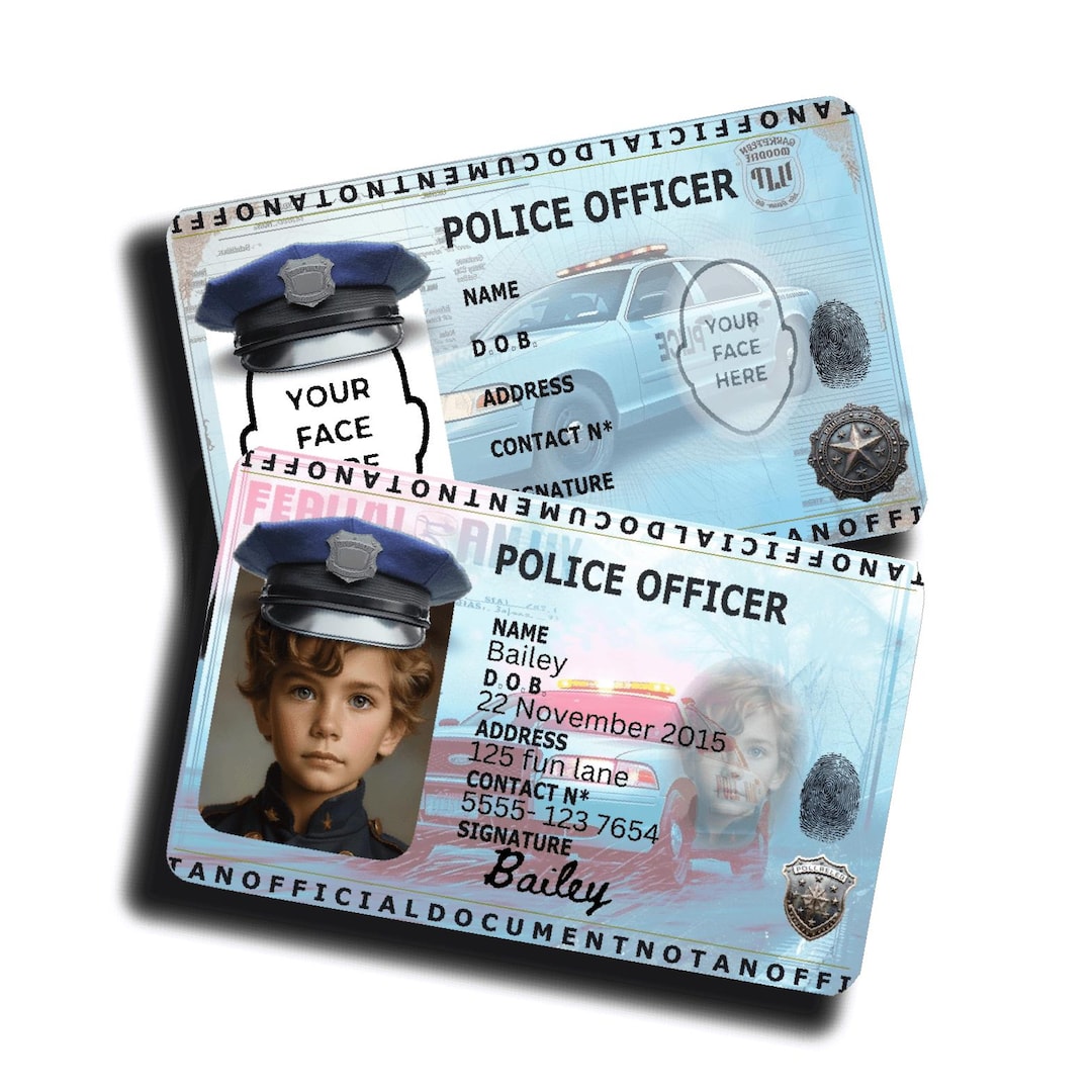 Kids Police Badge Template: Editable Pretend Play ID (9 PNG Instant ...