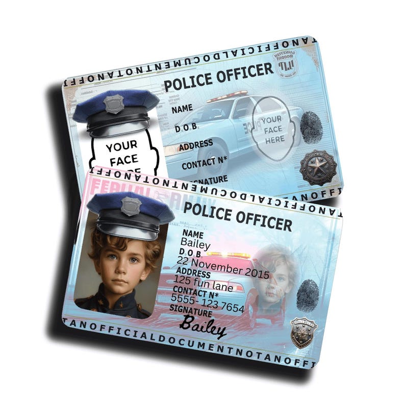 Kids Police Badge Template: Editable Pretend Play ID (9 PNG Instant ...