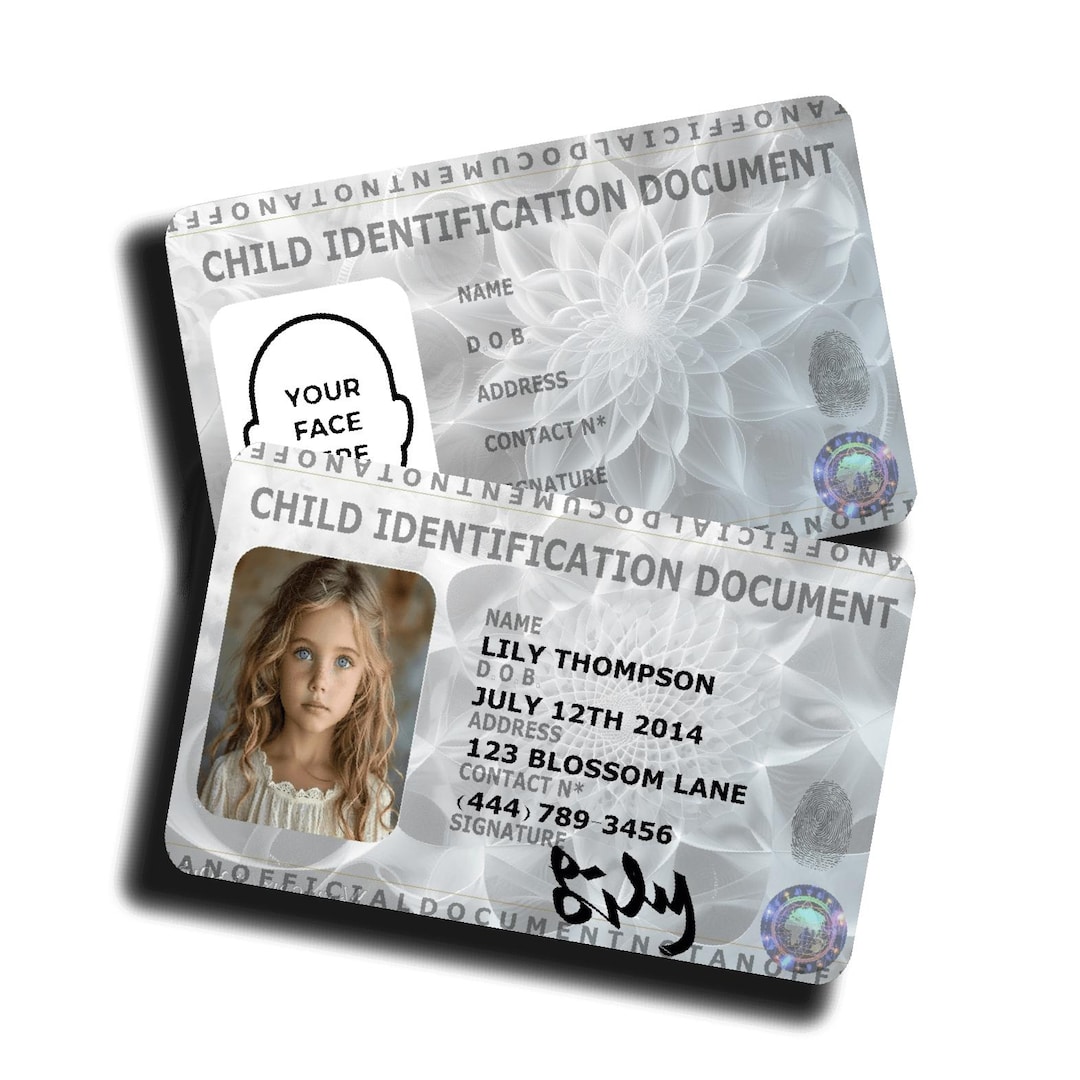 Personalised 9 Customizable Kids ID Child Identification Card Prop ...