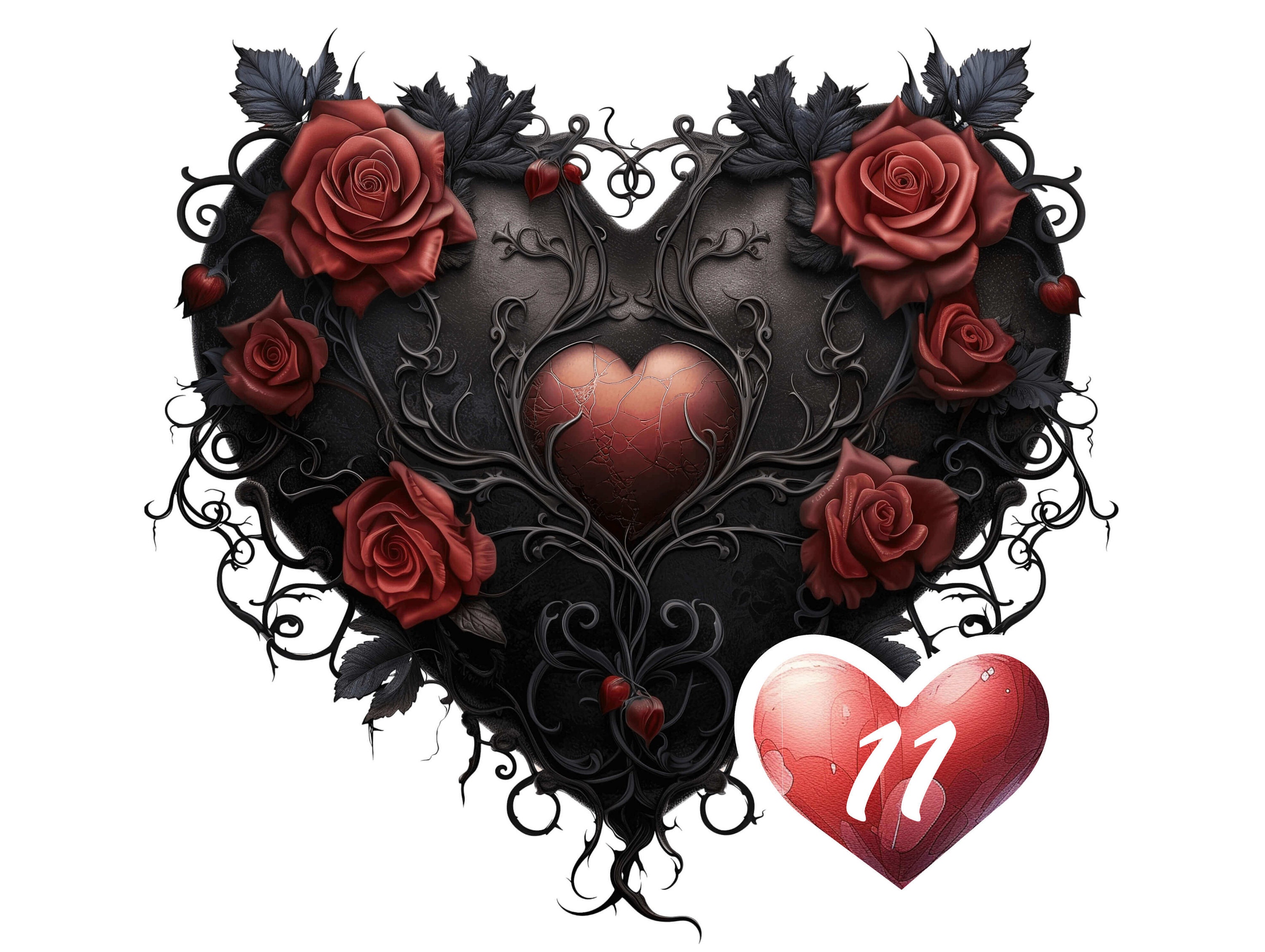 Gothic Hearts & Intertwined Roses Clipart Set of 11 PNG Images ...