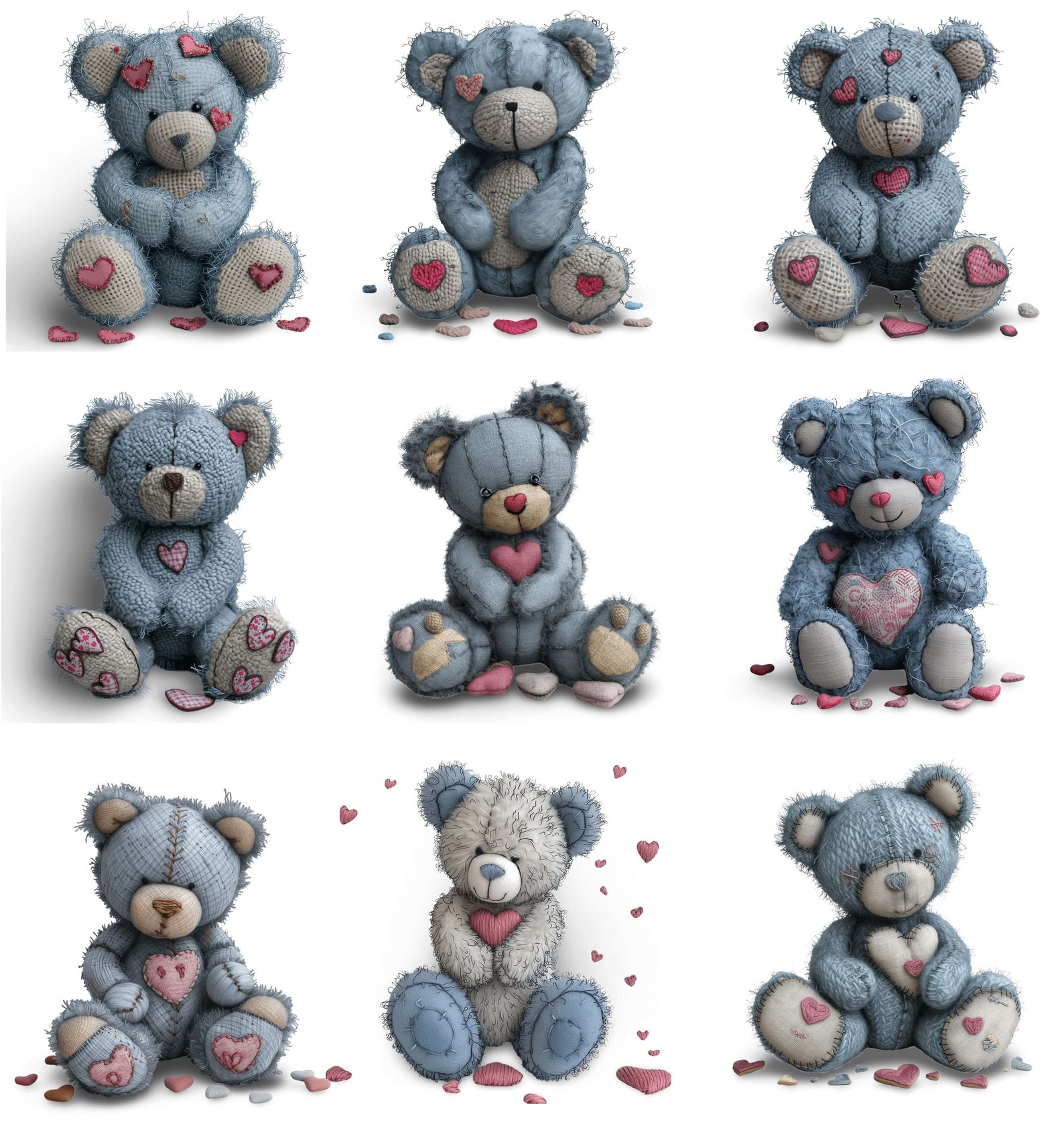 Cloth Teddy Bear Clipart Set - 44 PNG Illustrations, Cute Cloth Teddies ...