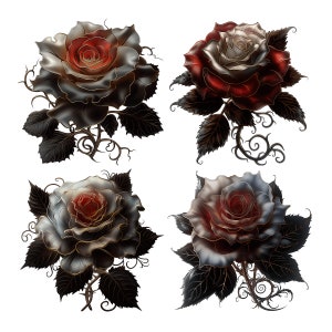Gothic Roses - Red, Black White and Gold Clipart Set of 22 PNG Images ...