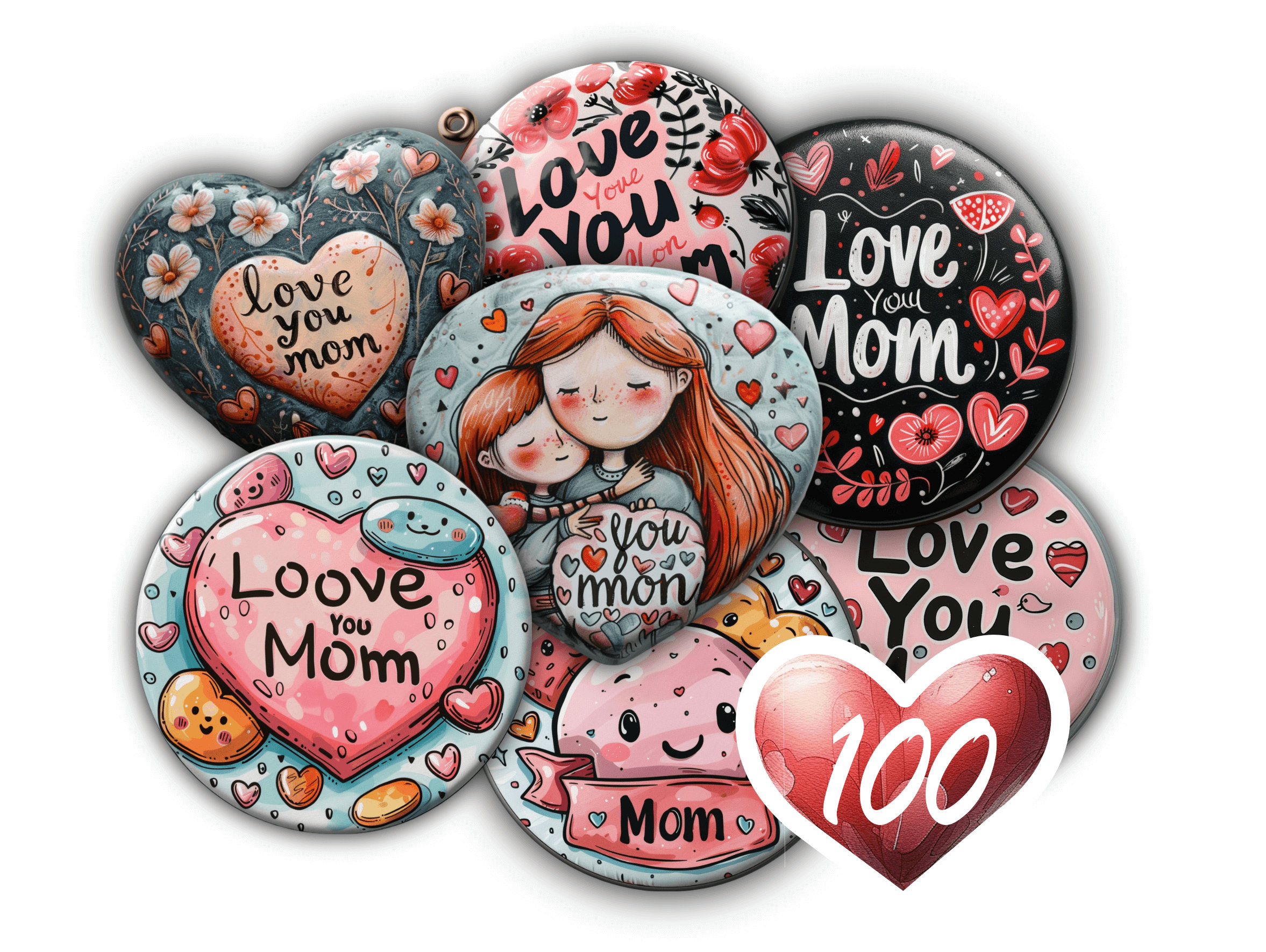 100 PNG Love You Mom Clipart Sticker Badges 100 Heartfelt Love You Mom ...