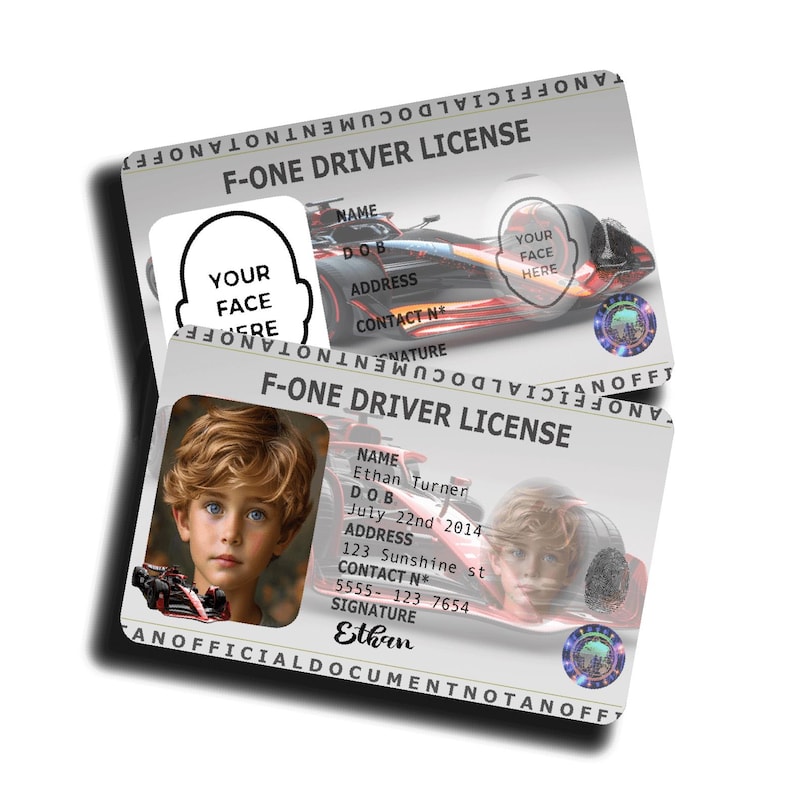 Editable F1 Driver License ID Card: Kids Pretend Play Badges (PNG ...