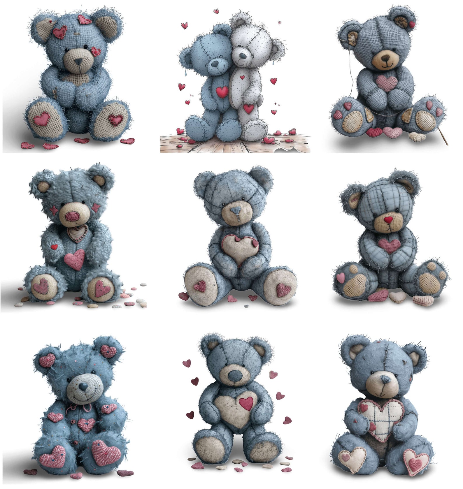 Cloth Teddy Bear Clipart Set - 44 PNG Illustrations, Cute Cloth Teddies ...