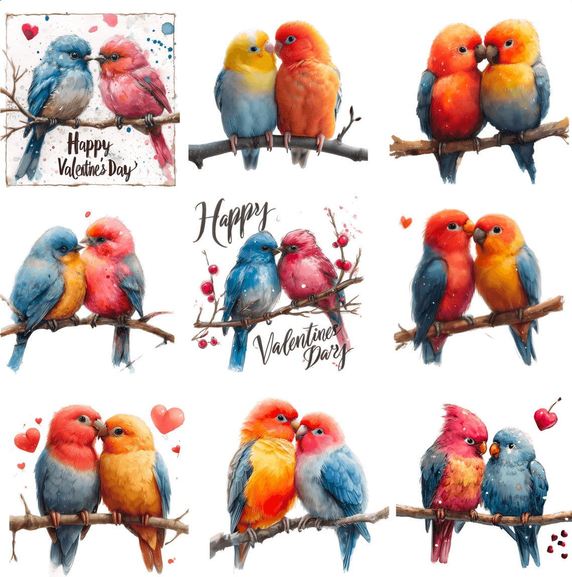 Cute Animals Valentine Day Clipart Set of 33 Transparent Background ...