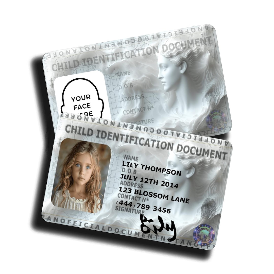 Personalised Kids Identification Card Template - Prop - 9 X PNG Id's ...