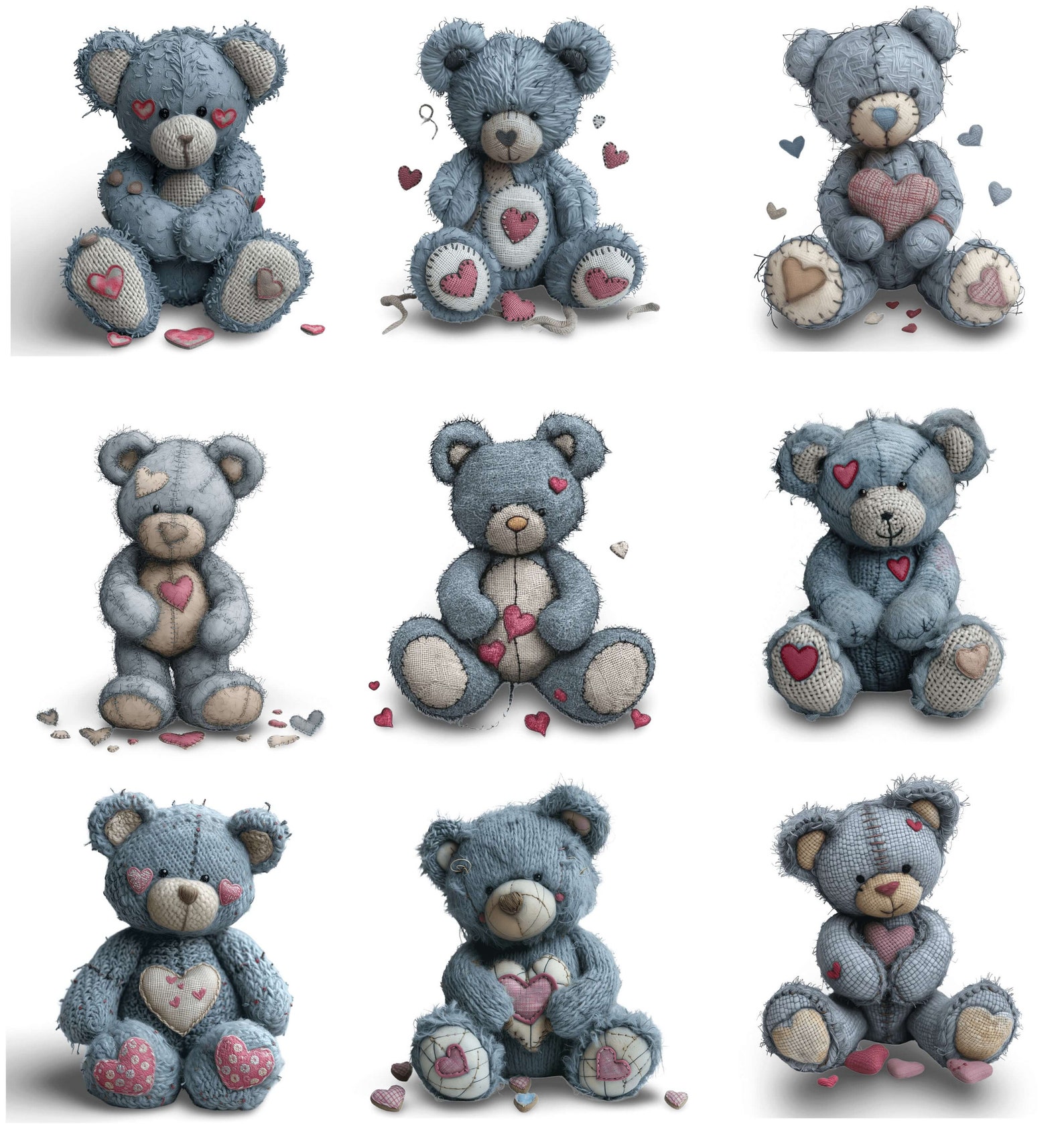 Cloth Teddy Bear Clipart Set - 44 PNG Illustrations, Cute Cloth Teddies ...