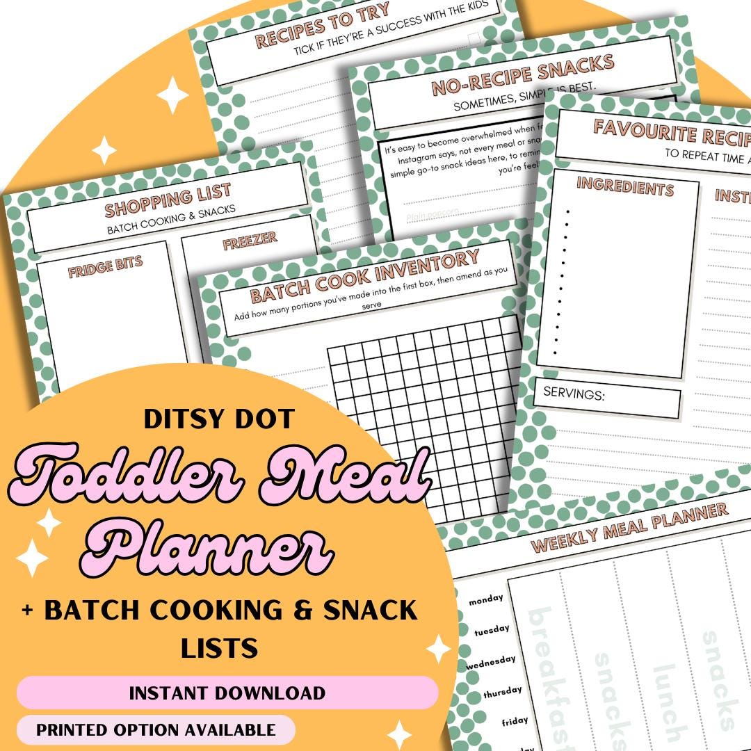 Polka Dot Digital Weekly Meal Planner for Toddlers, Batch Cooking ...