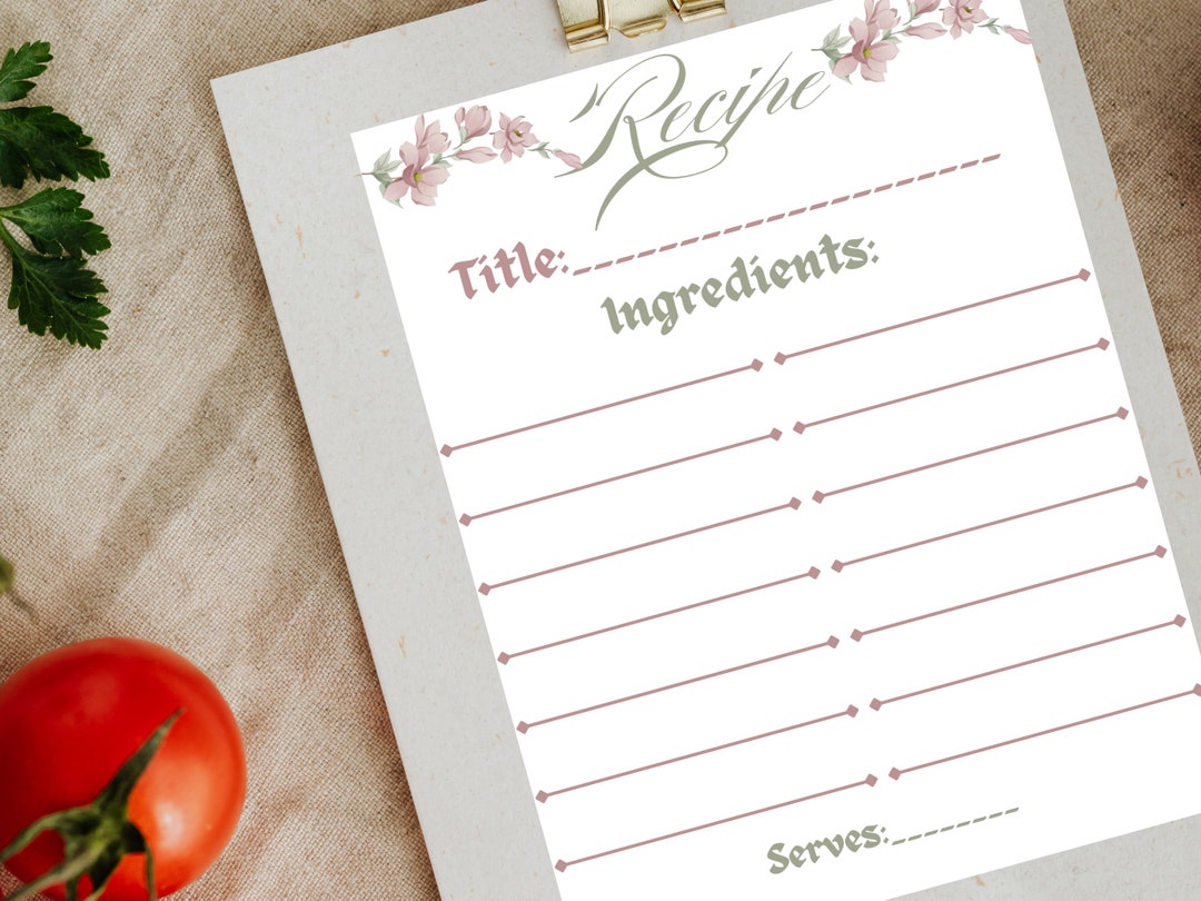 Floral Recipe Card Template – Printable US Letter (digital Download) - Etsy