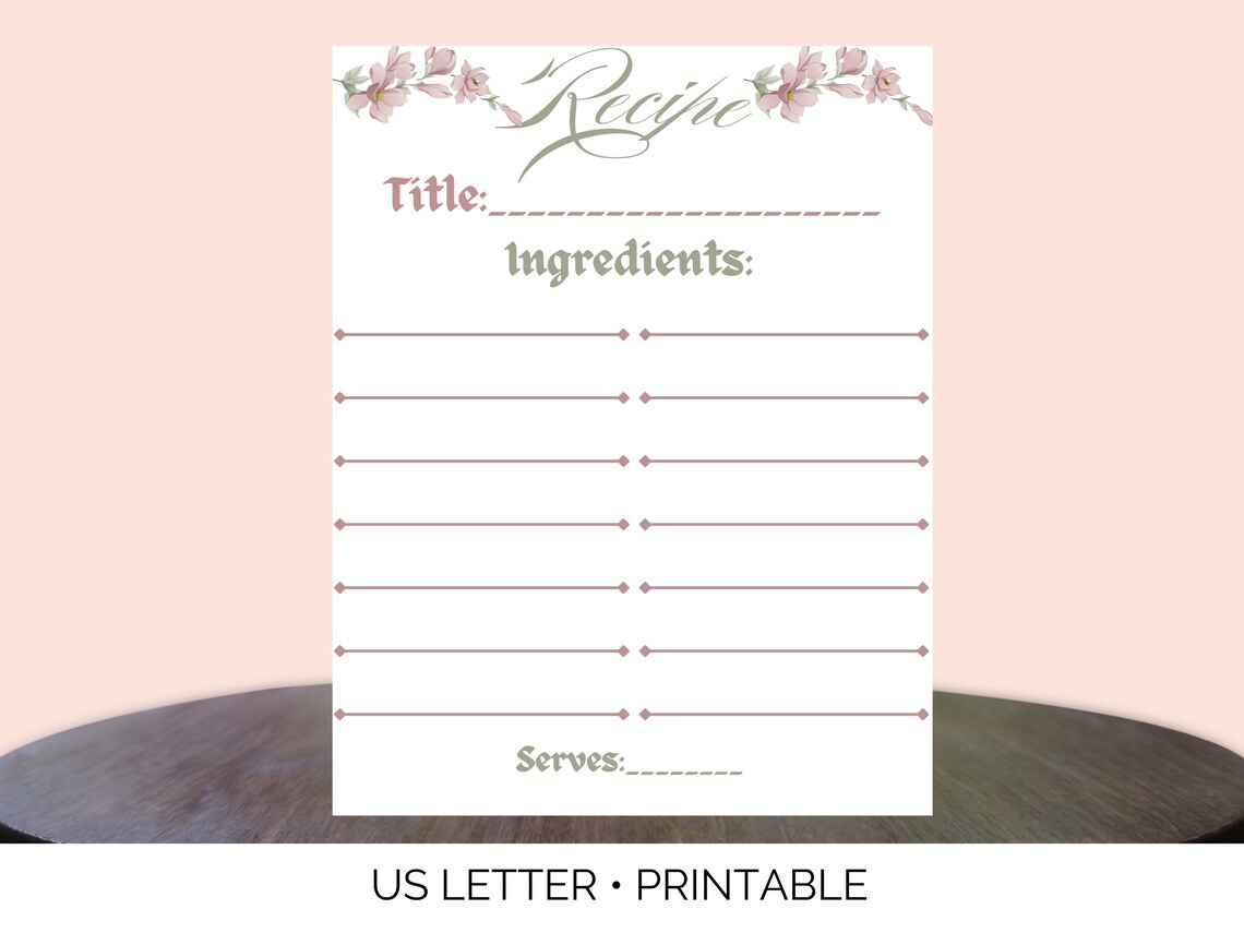 Recipe Card - US Letter Size, Printable Recipe Card - Etsy UK