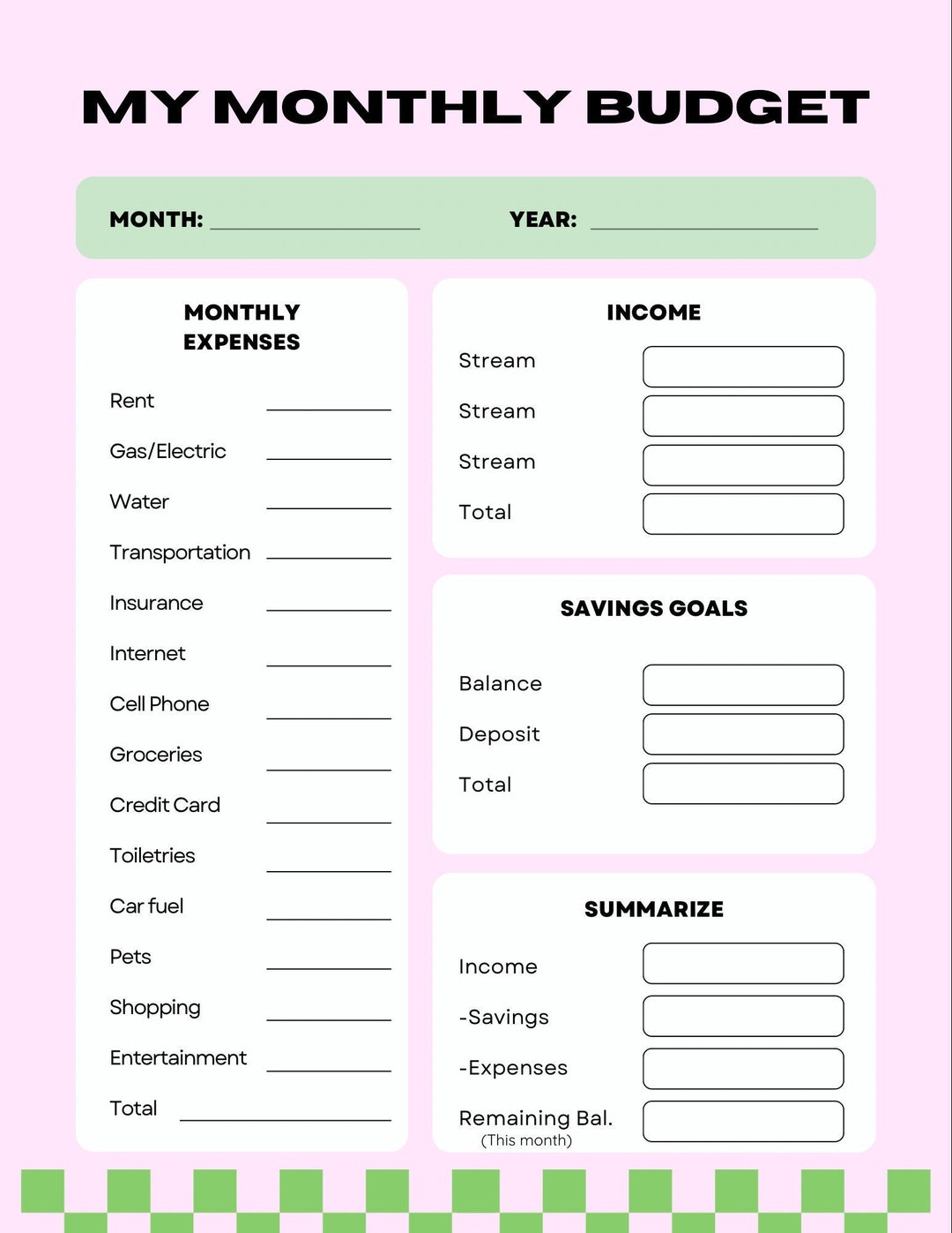 Monthly Budget Planner Editable Customizable Canva Edit - Etsy