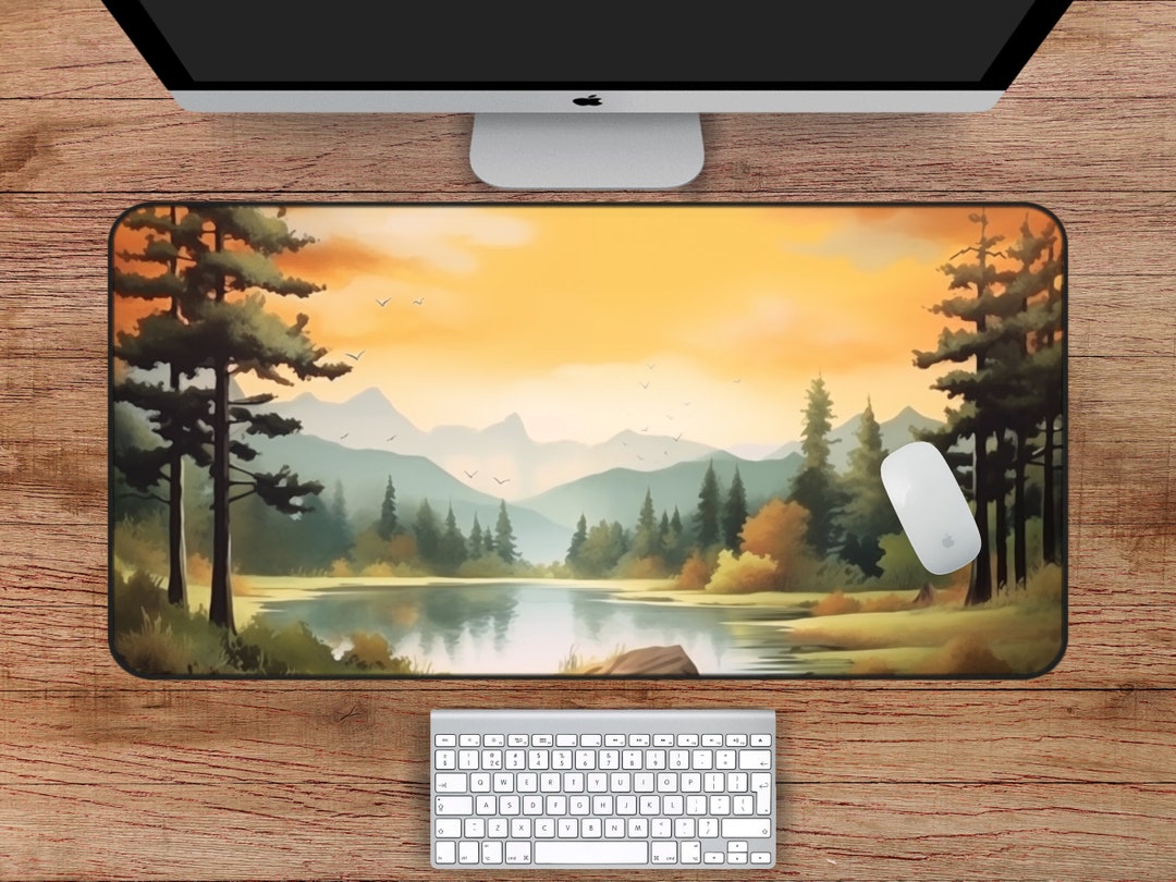 Watercolor Nature Desk Mat, Cottagecore Landscape Desk Mat, Large ...