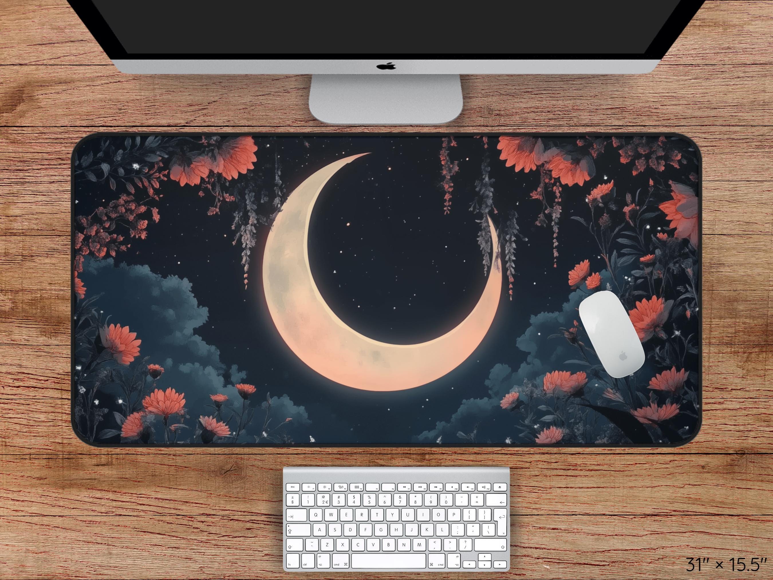 Dark Academia Cottagecore Desk Mat, Witchy Celestial Moon Phases Desk ...