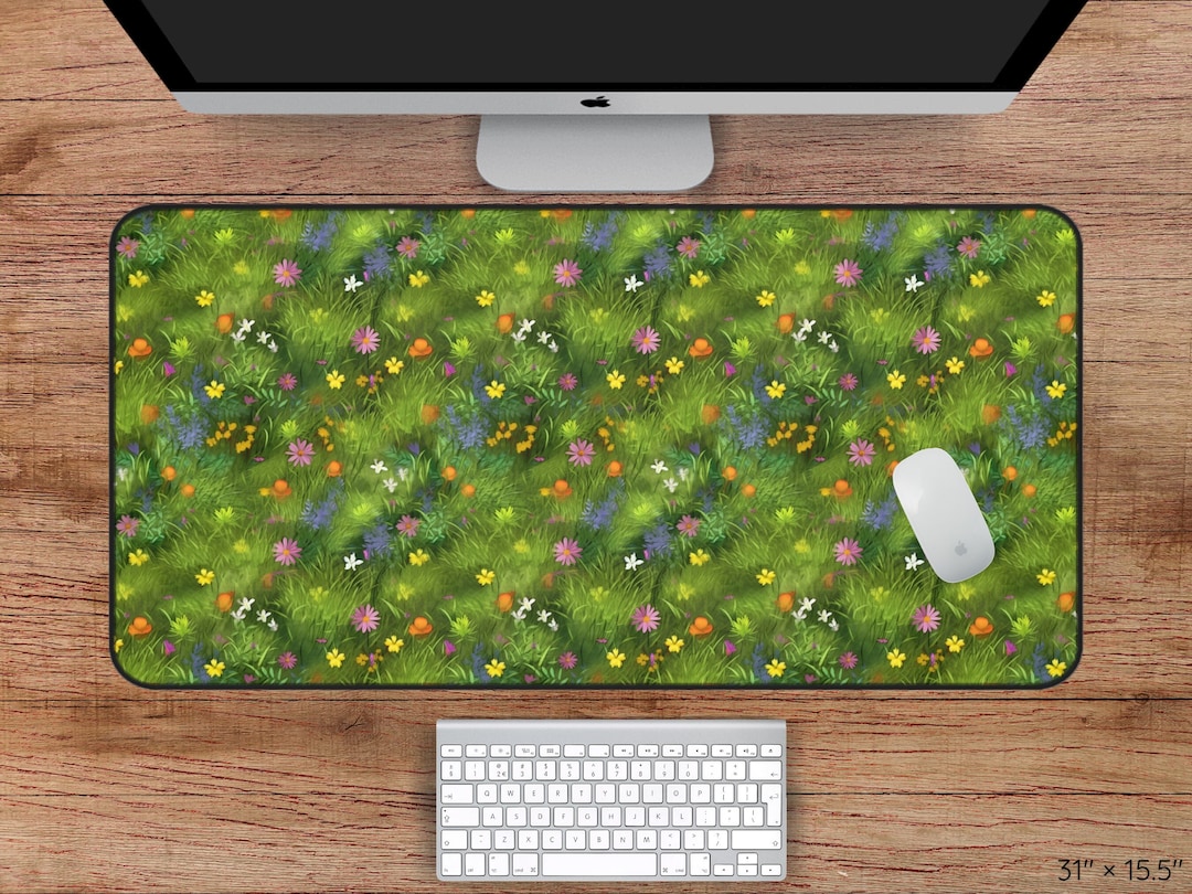 Flower Grass Desk Mat, Green Desk Mat for Nature Lovers, Colorful ...