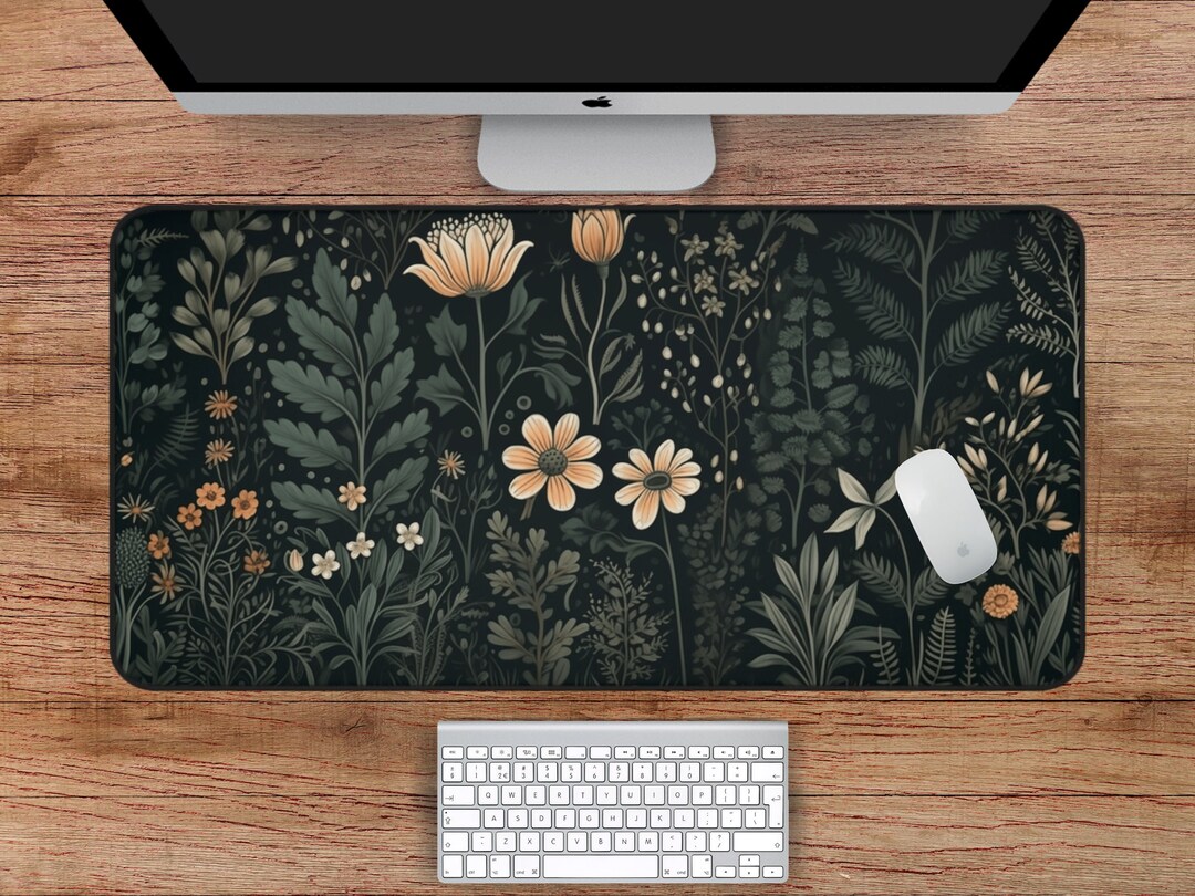 Dark Flora Desk Mat, Boho Desk Mat in Vintage Style, Sage Green Desk ...