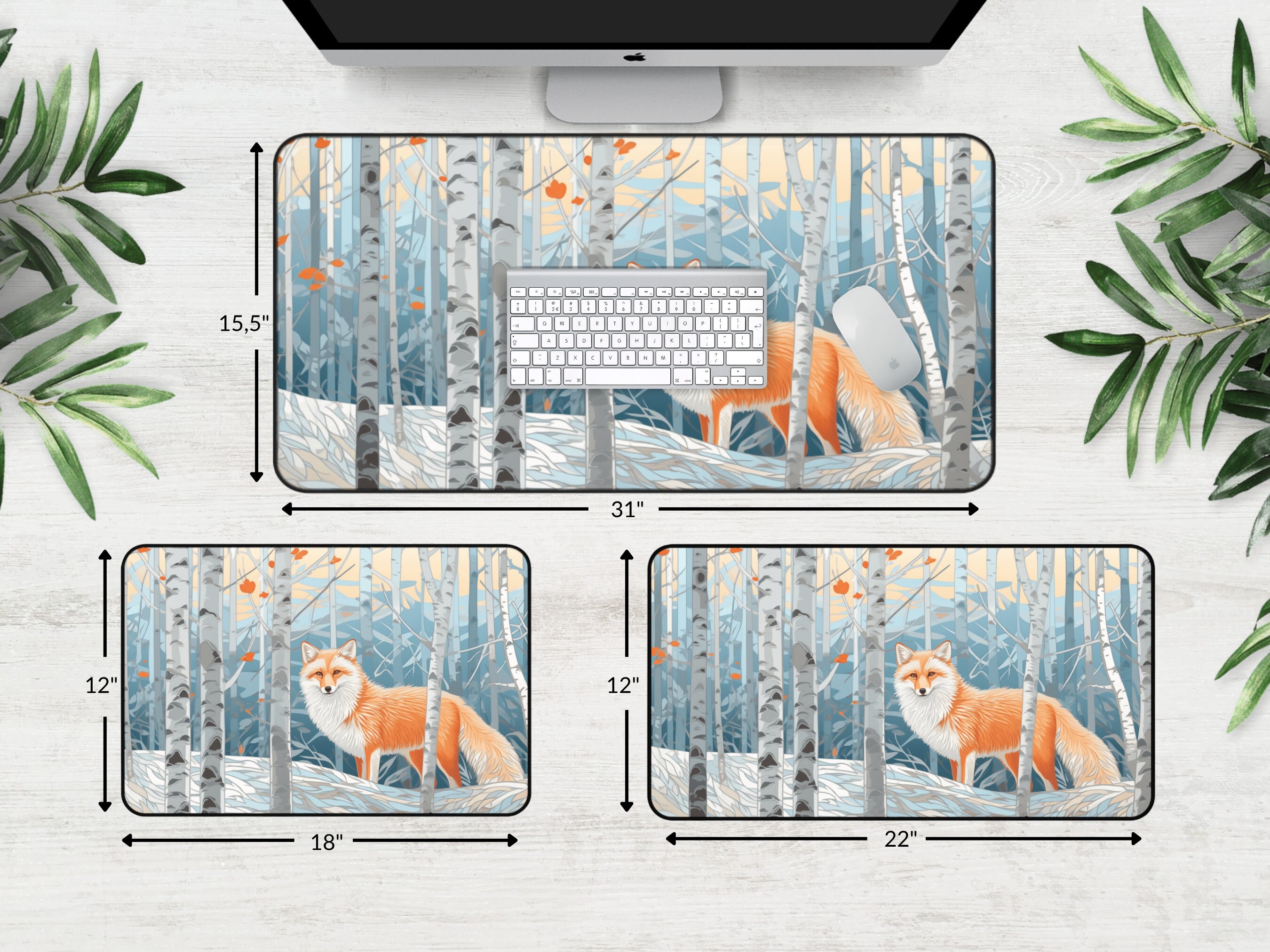 Fox in Birch Forest Desk Mat, Cottagecore Fox Desk Mat, Nature Desk Mat ...
