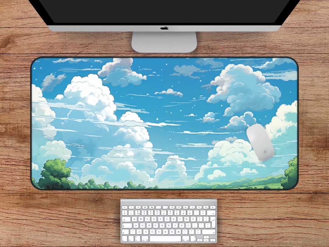 Calm Anime Cloud Desk Mat, Blue Sky Desk Mat for Ultimate Comfort ...