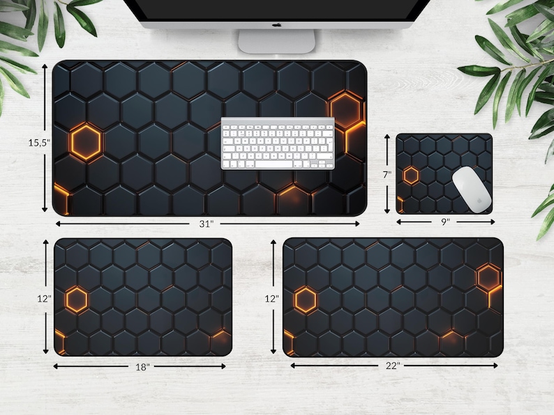 Hexagon Gaming Desk Mat, Black Gaming Mouse Pad, Home Office Desk Mat ...