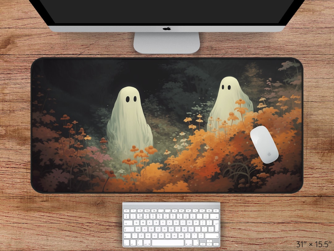 Flower Ghost Desk Mat, Aesthetic Ghost Desk Mat, Gothic Desk Mat XL ...