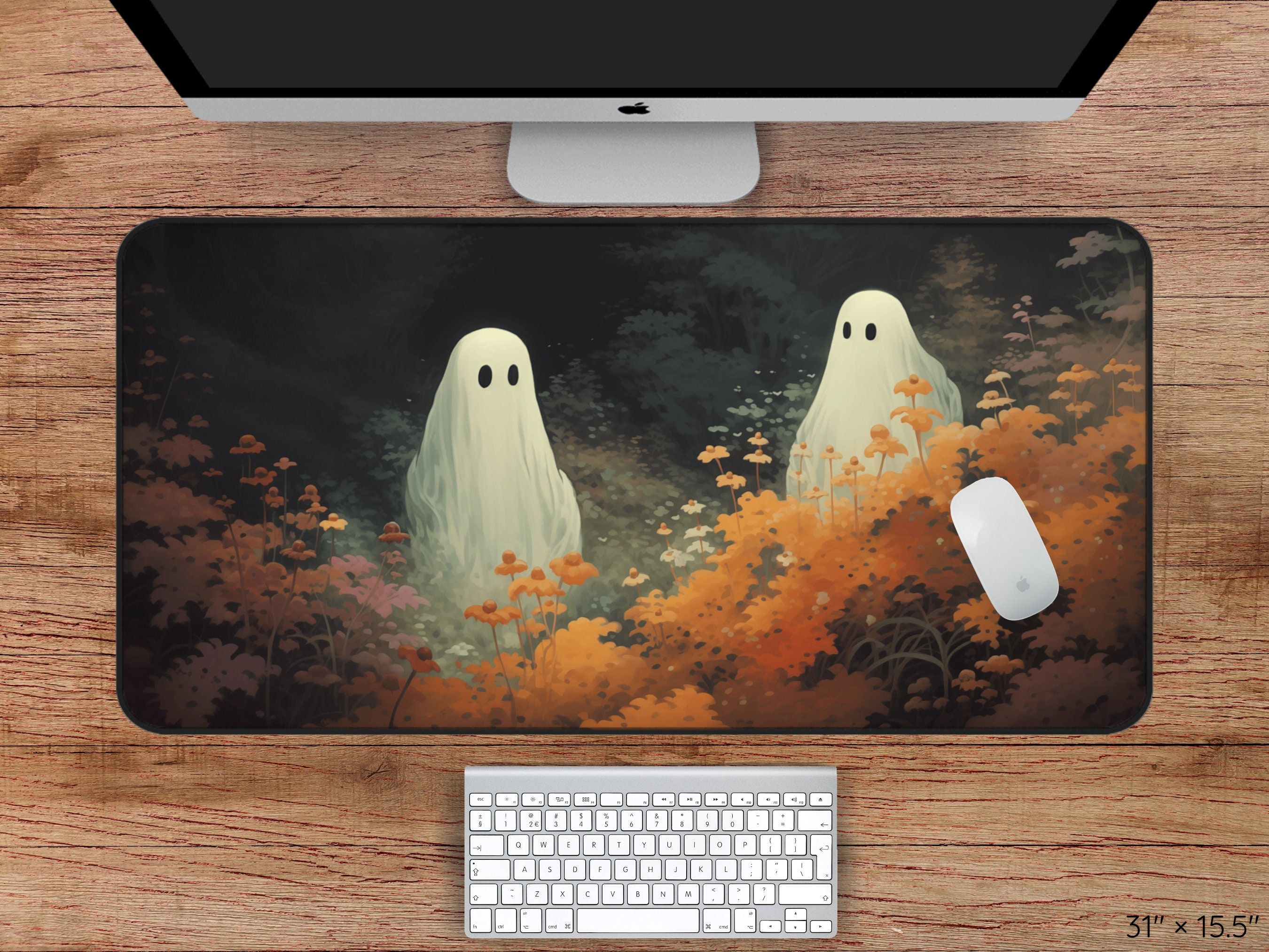 Flower Ghost Desk Mat, Aesthetic Ghost Desk Mat, Gothic Desk Mat XL ...