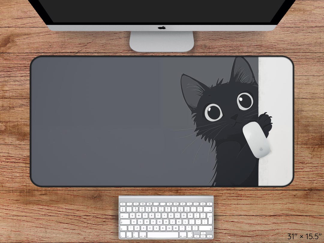 Grey Cat Desk Mat, Cat Mouse Pad, Grey Desk Mat With Cat, Kawaii Cat ...